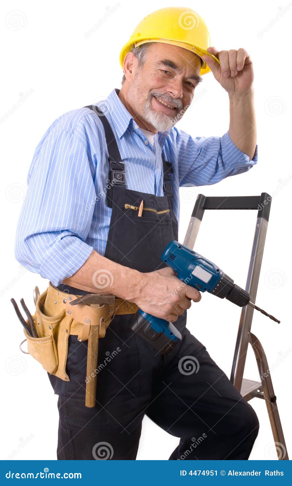 Happy repairman stock image. Image of ladder, building - 4474951