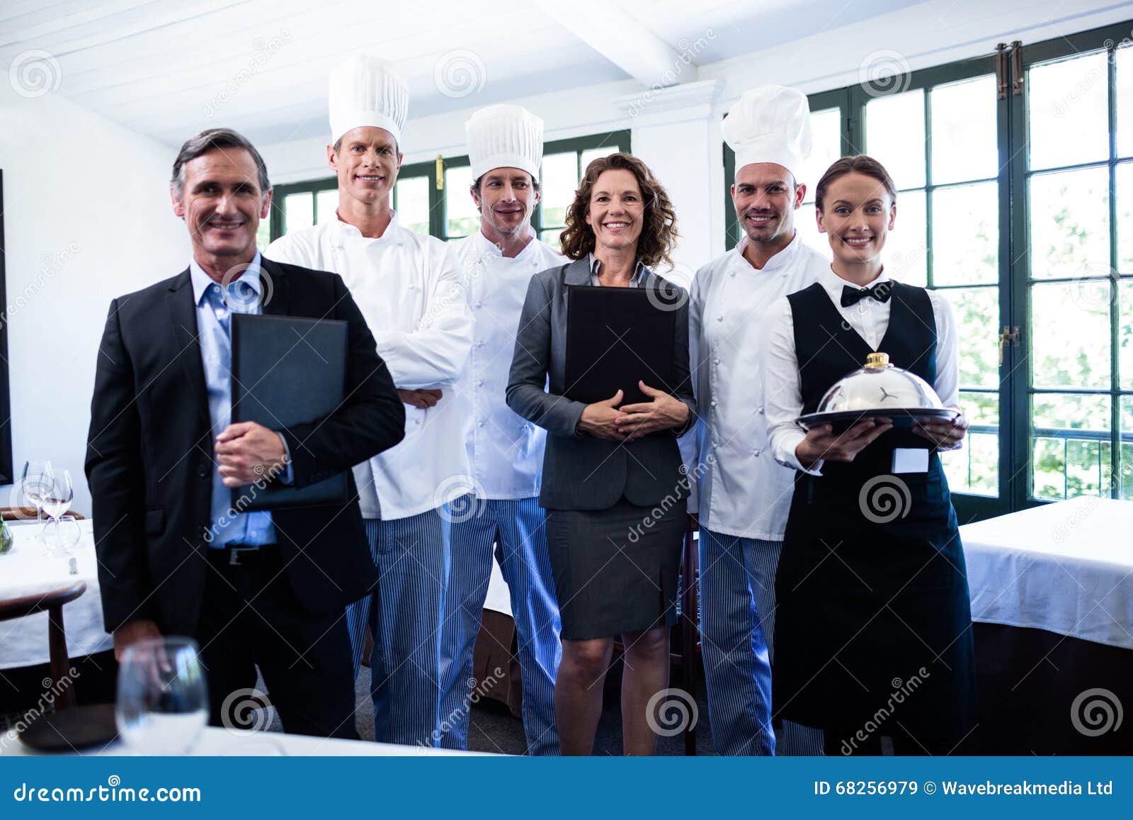 Happy Restaurant Team Standing Together in Restaurant Stock Image ...