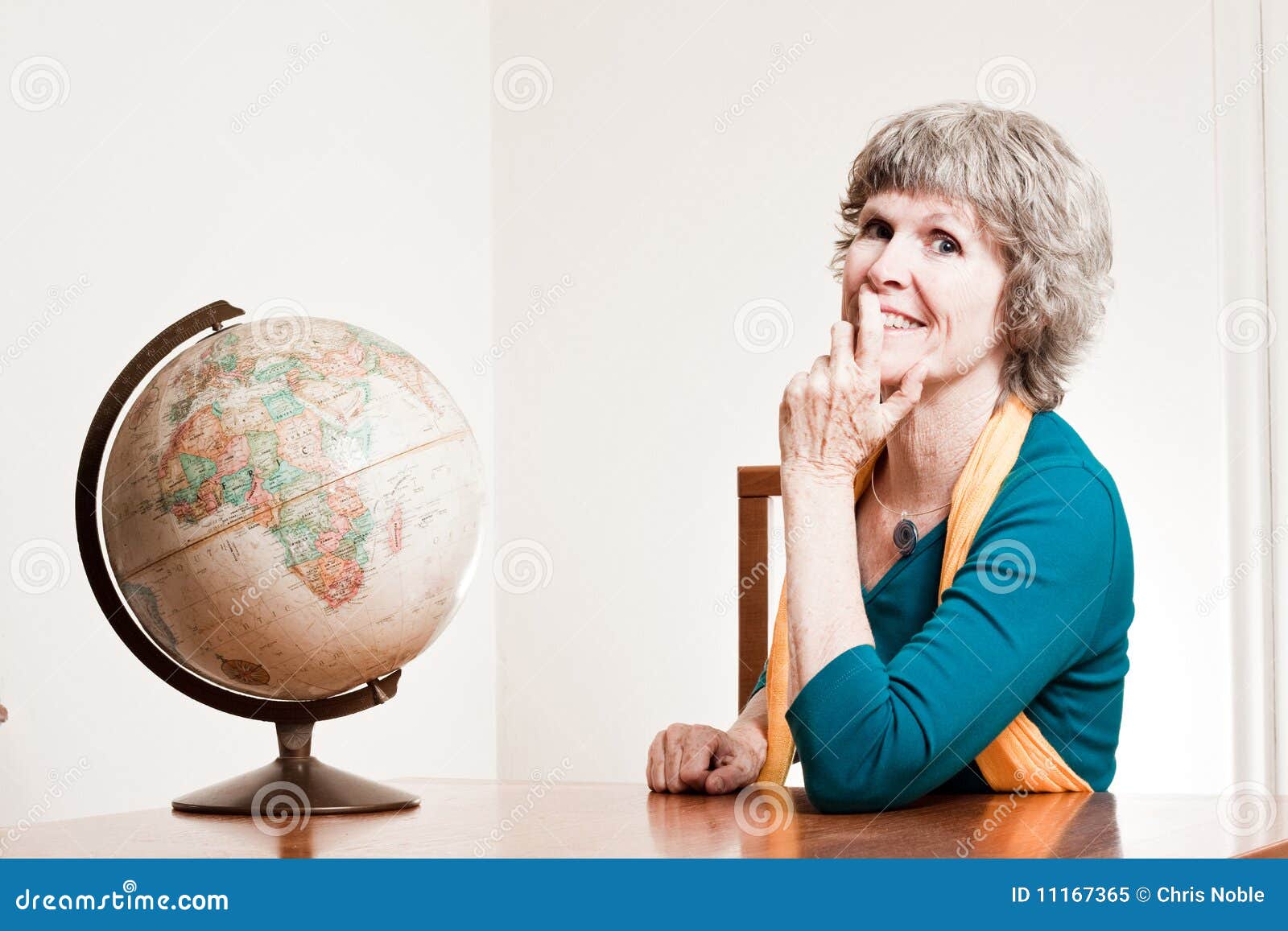 Happy Retired Lady with a Map of the Earth Stock Image - Image of happy ...