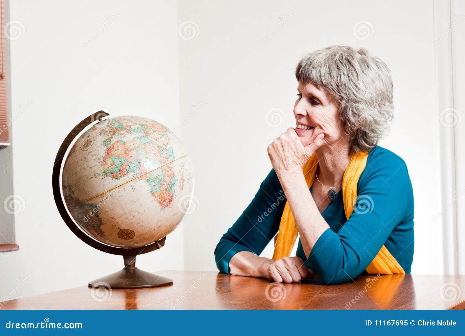 Happy Retired Lady with a Map of the Earth Stock Image - Image of ...