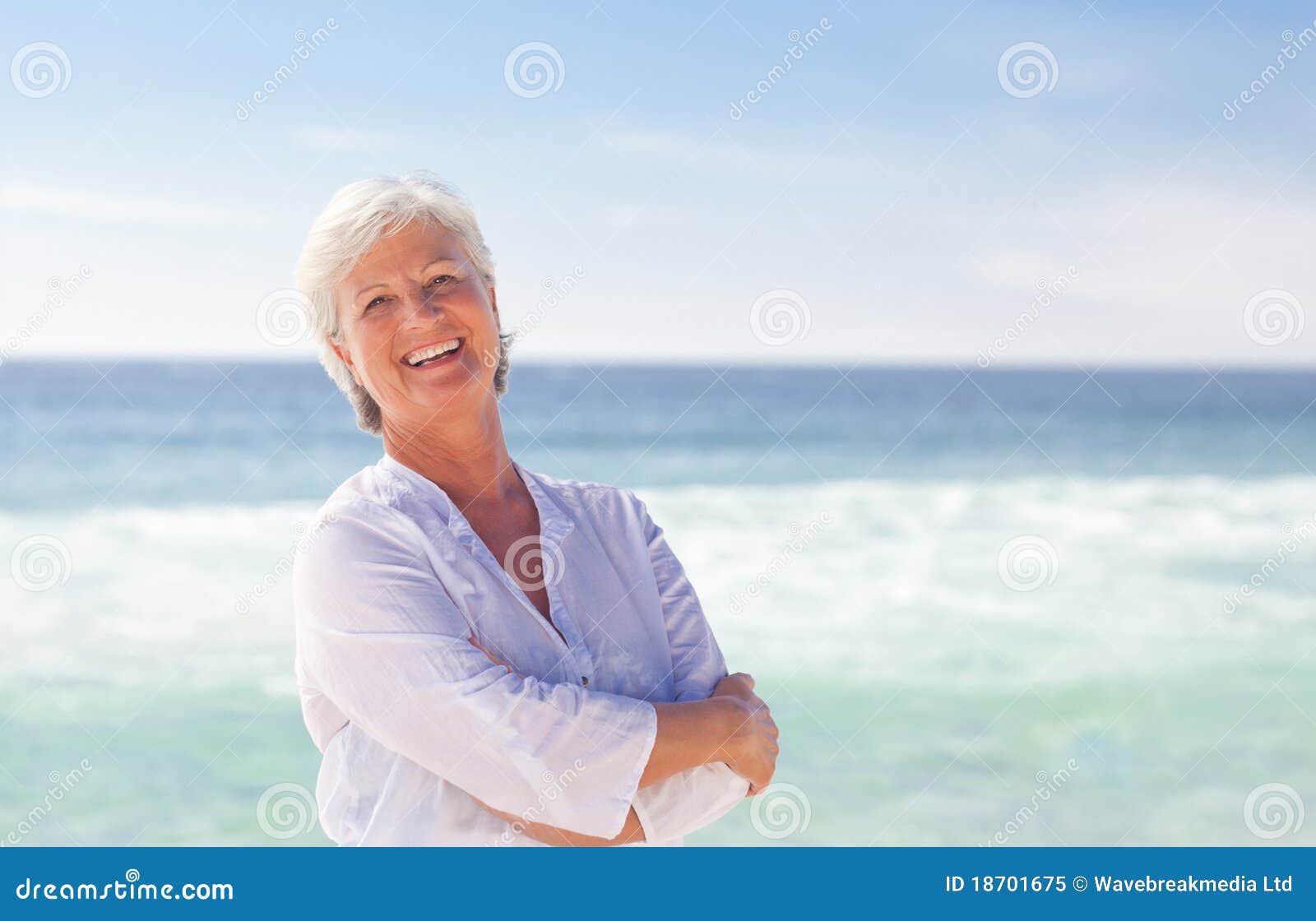 Happy Retired Woman on the Beach Stock Image - Image of healthy, woman ...