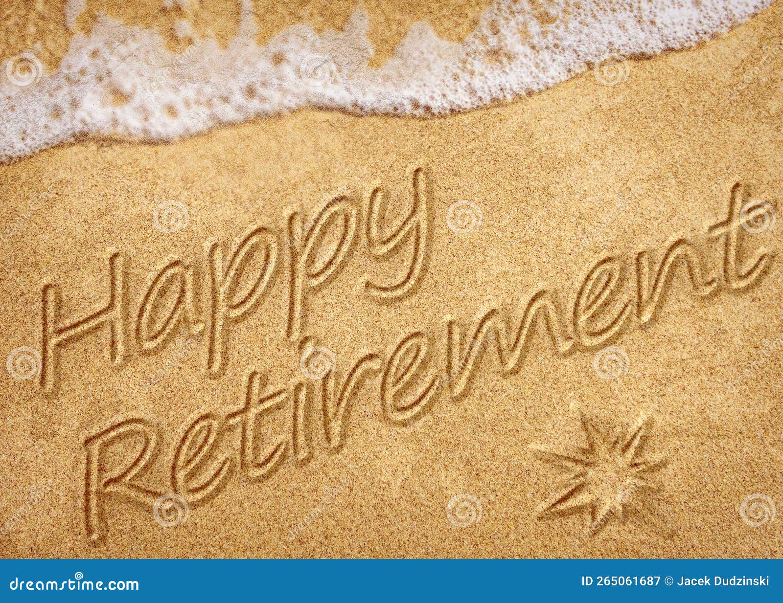Happy Retirement Message Handwritten on Smooth Sand Beach with Gentle ...