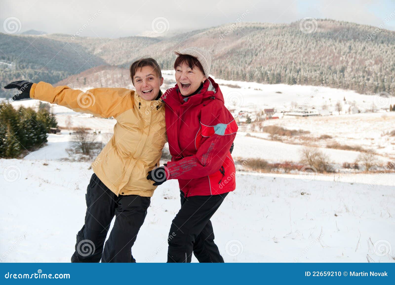 Happy Retirement - Mother and Daughter in Winter Stock Photo - Image of ...