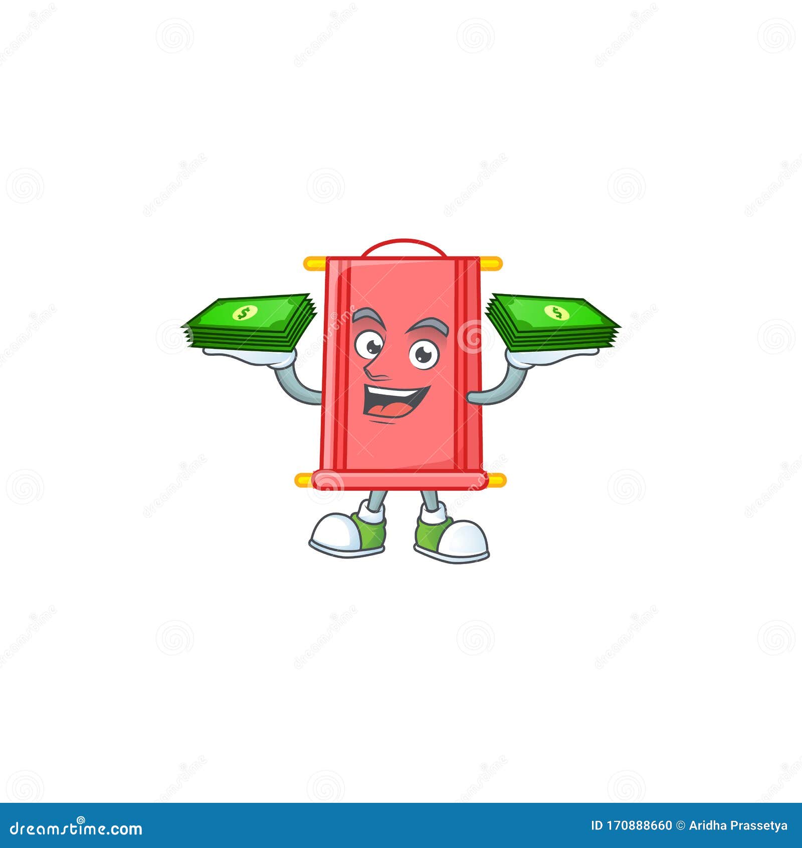 Happy Rich Chinese Red Scroll Character with Money on Hands Stock ...