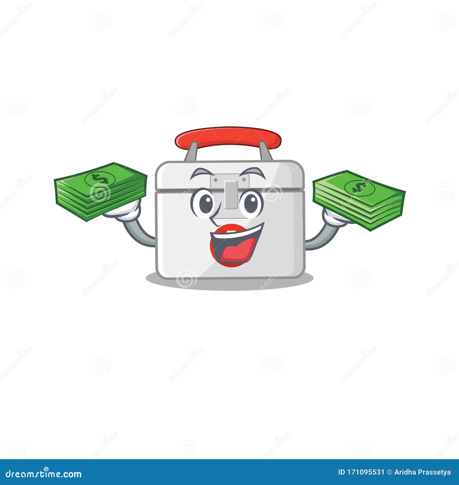 Happy Rich First Aid Kit Character with Money on Hands Stock Vector ...