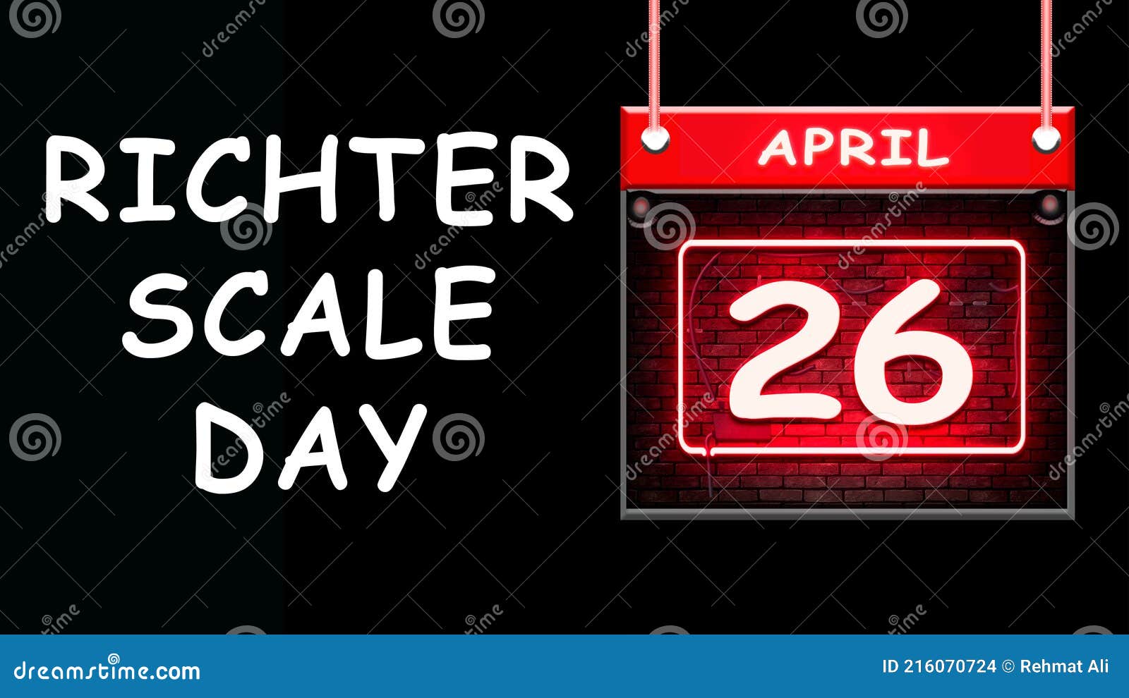 26 April, Richter Scale Day. Neon Text Effect on Bricks Background ...