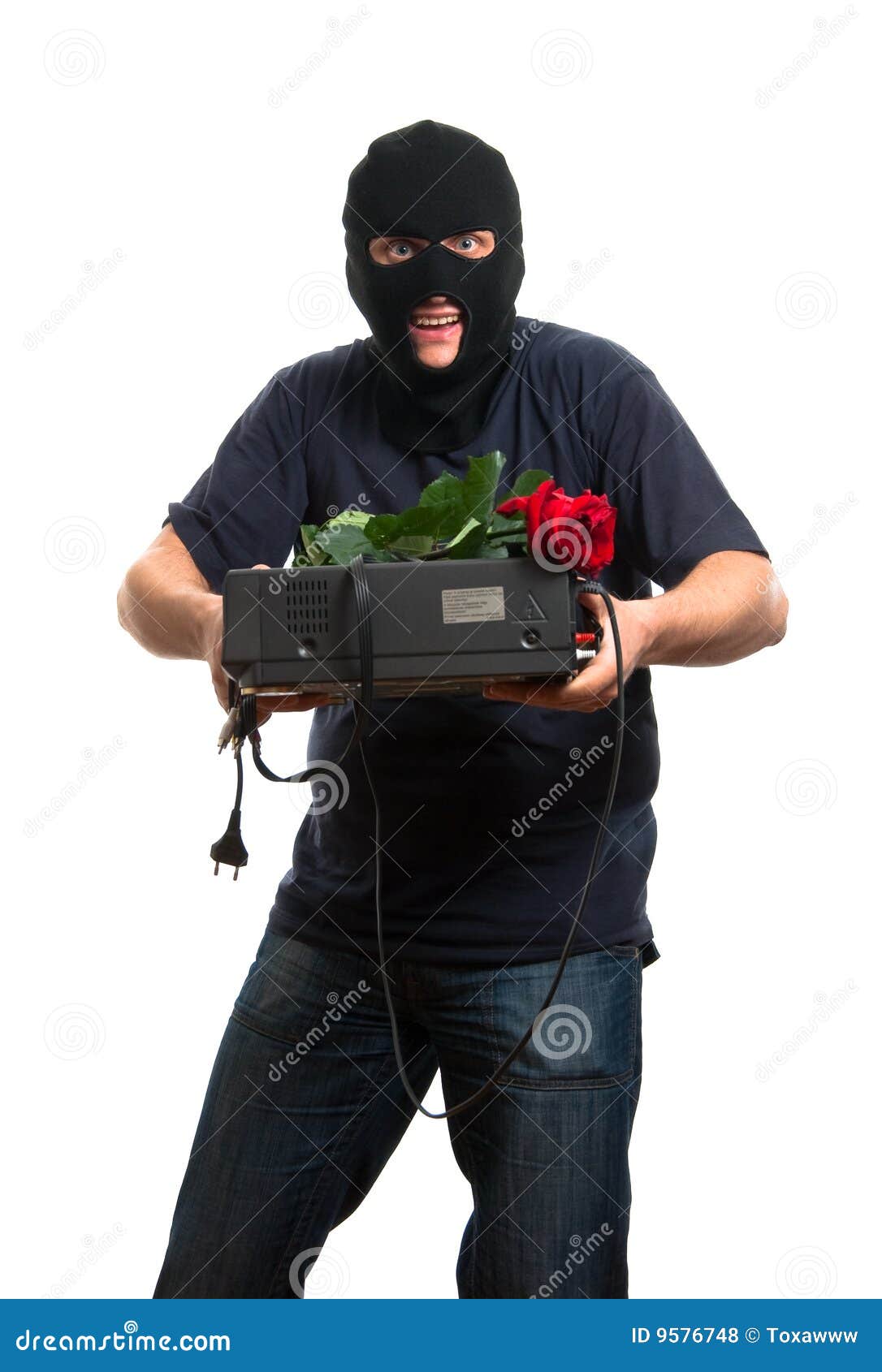 Happy Robber Come To His Girlfriend with a Gift Stock Photo - Image of ...