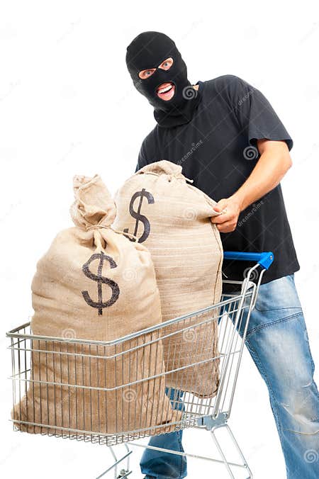 Happy Robber with Sack Full of Dollars Stock Photo - Image of happy ...