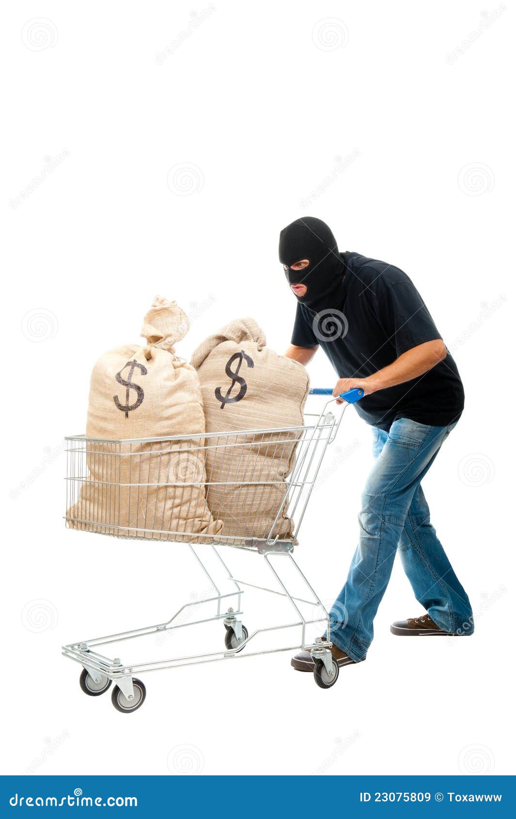 Happy Robber with Sack Full of Dollars Stock Image - Image of bandit ...