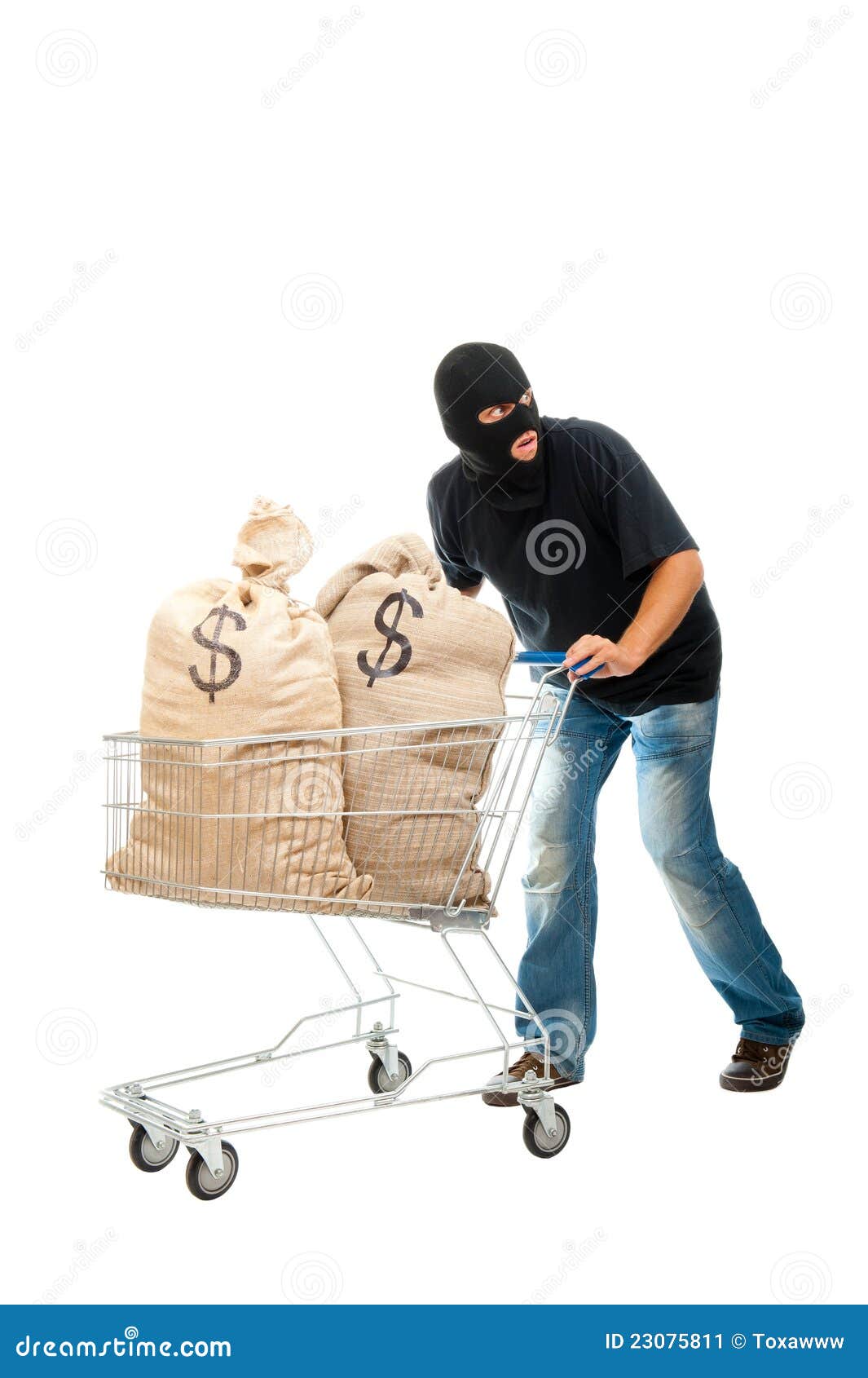 Happy Robber with Sack Full of Dollars Stock Image - Image of balaclava ...