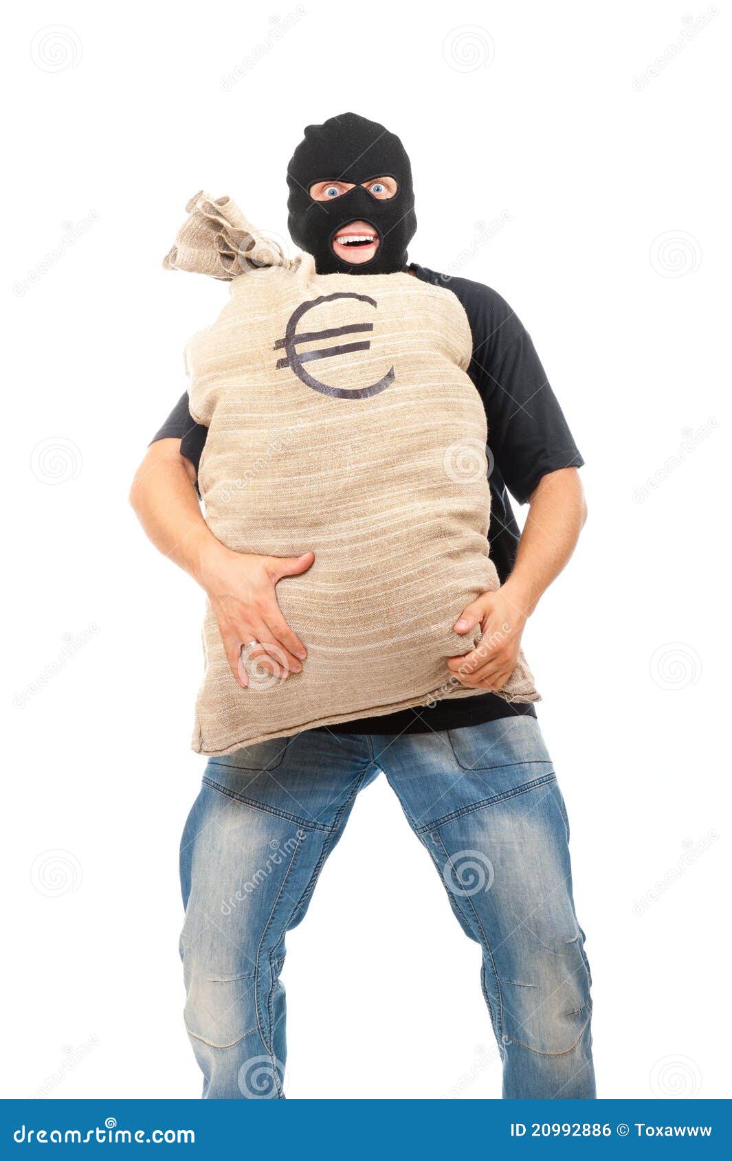 Happy Robber with Sack Full of Euro Stock Photo - Image of male ...