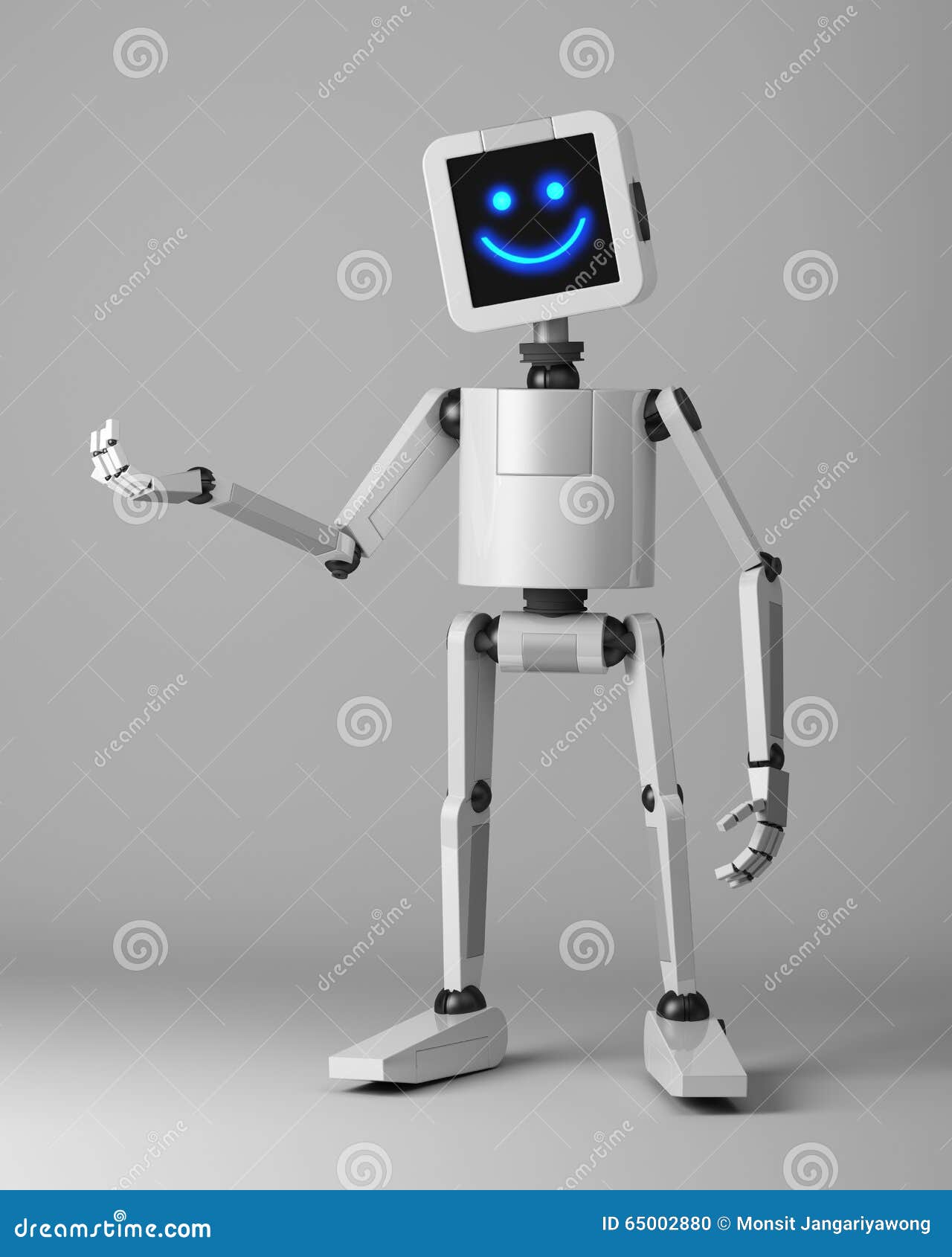 Happy Robot Presenter Standing on White Background 3d Render Stock ...