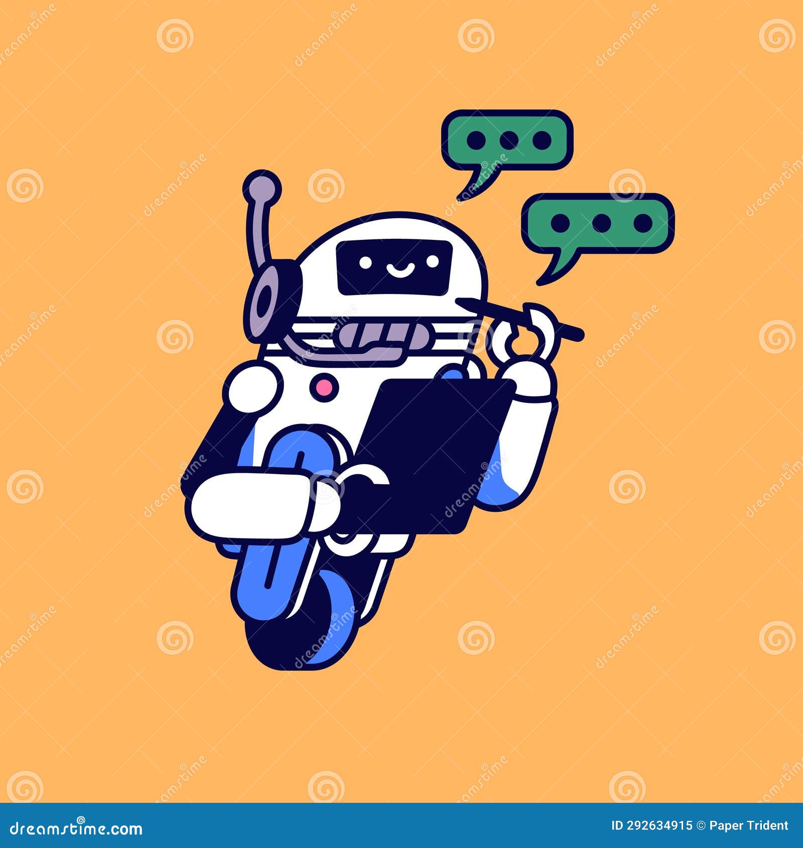 Happy Robot Writing, Take Notes. Conversation with AI, Artificial ...