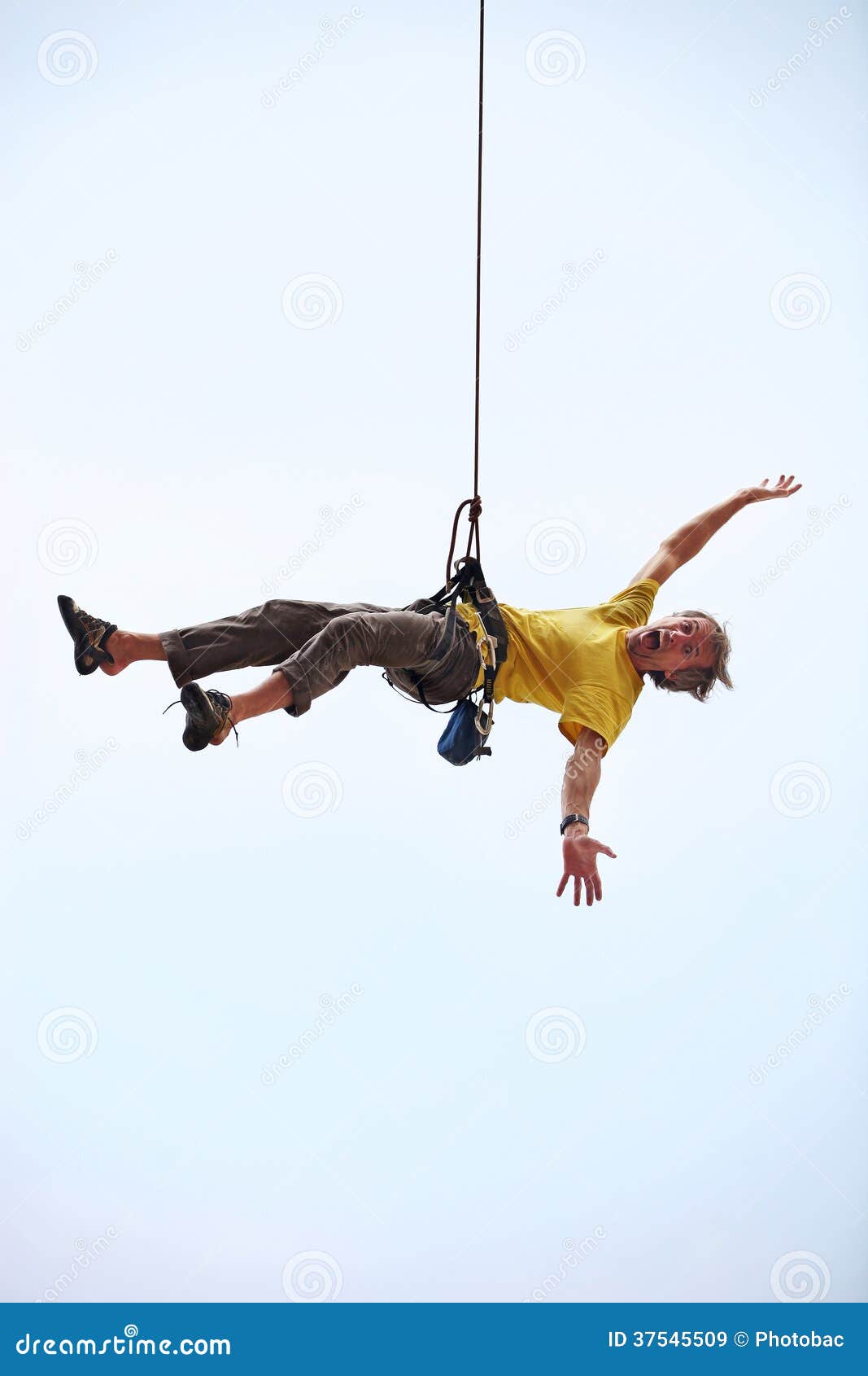 Happy Rock Climber Hanging on Rope Stock Image - Image of climber, rock ...