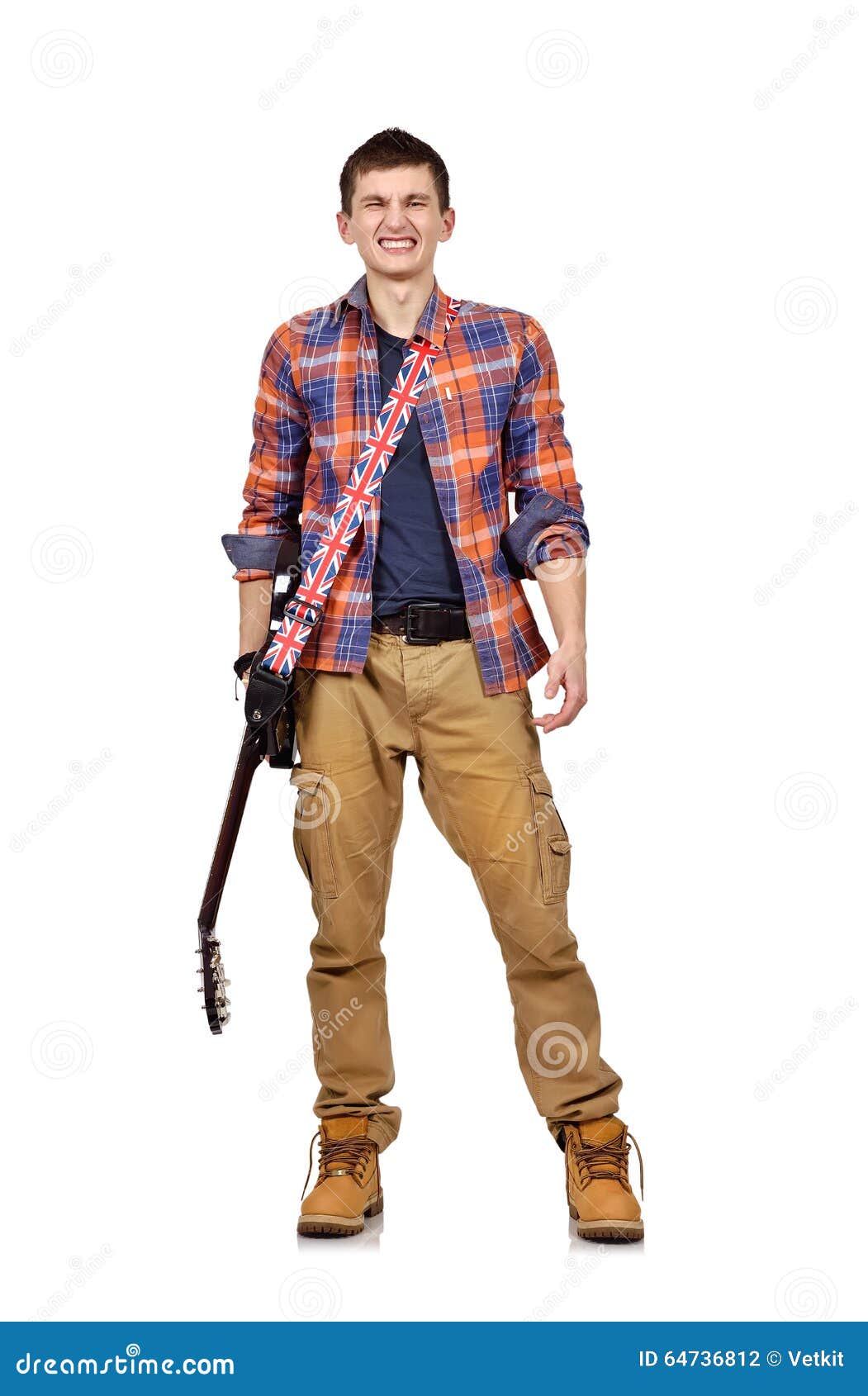 Happy rocker musician stock photo. Image of guitarist - 64736812