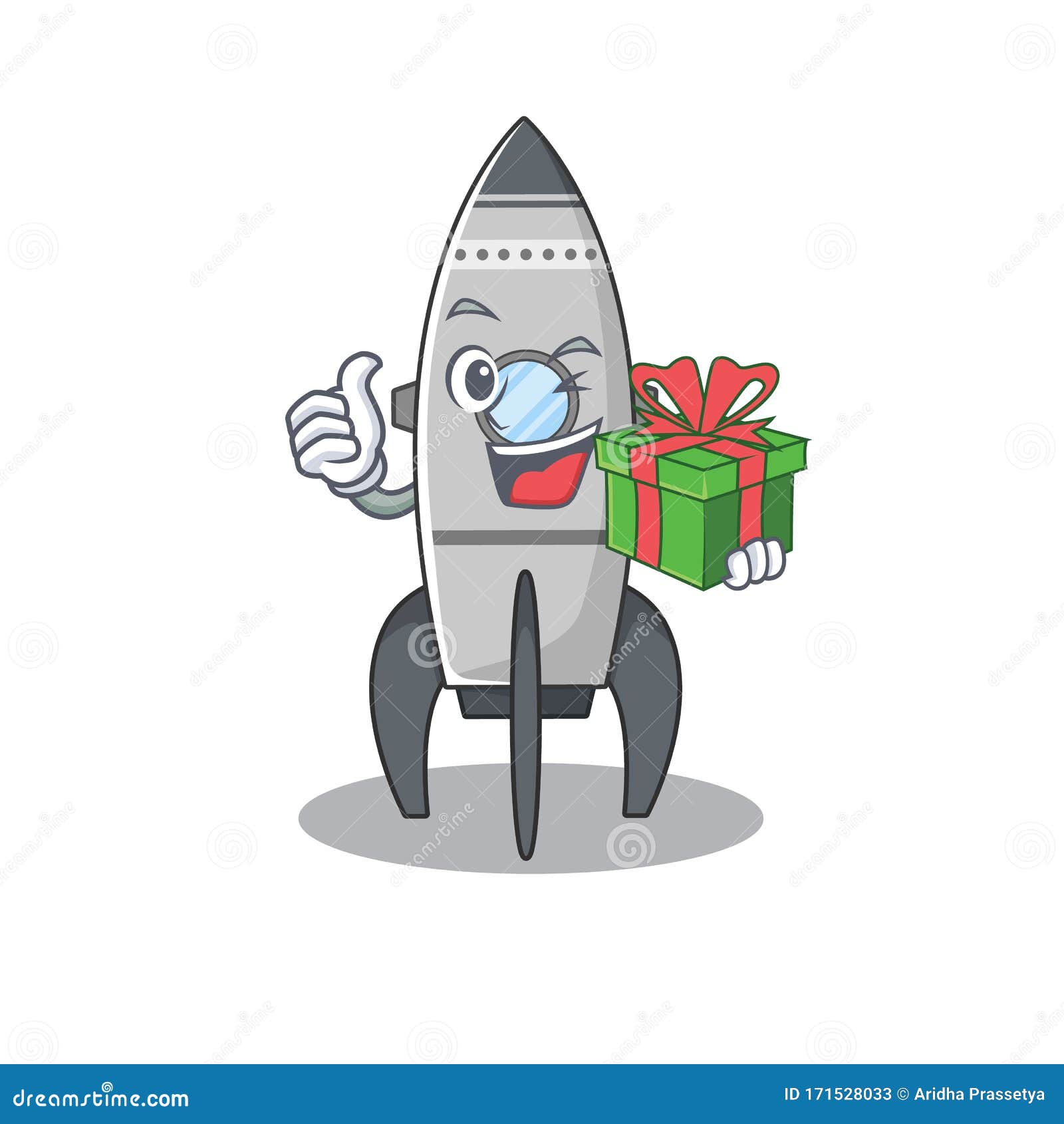 Happy Rocket Character Having a Gift Box Stock Vector - Illustration of ...