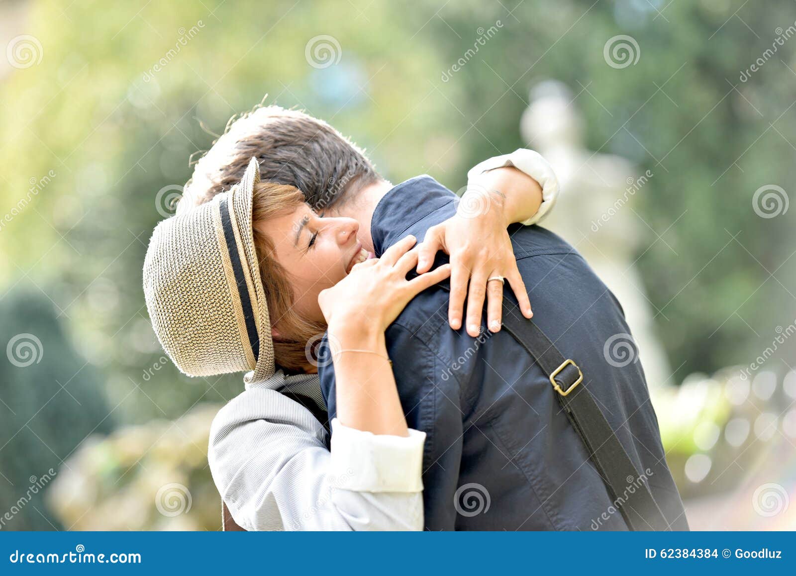 Happy Romantic Couple Hugging Outdoors Stock Photo - Image of happy ...