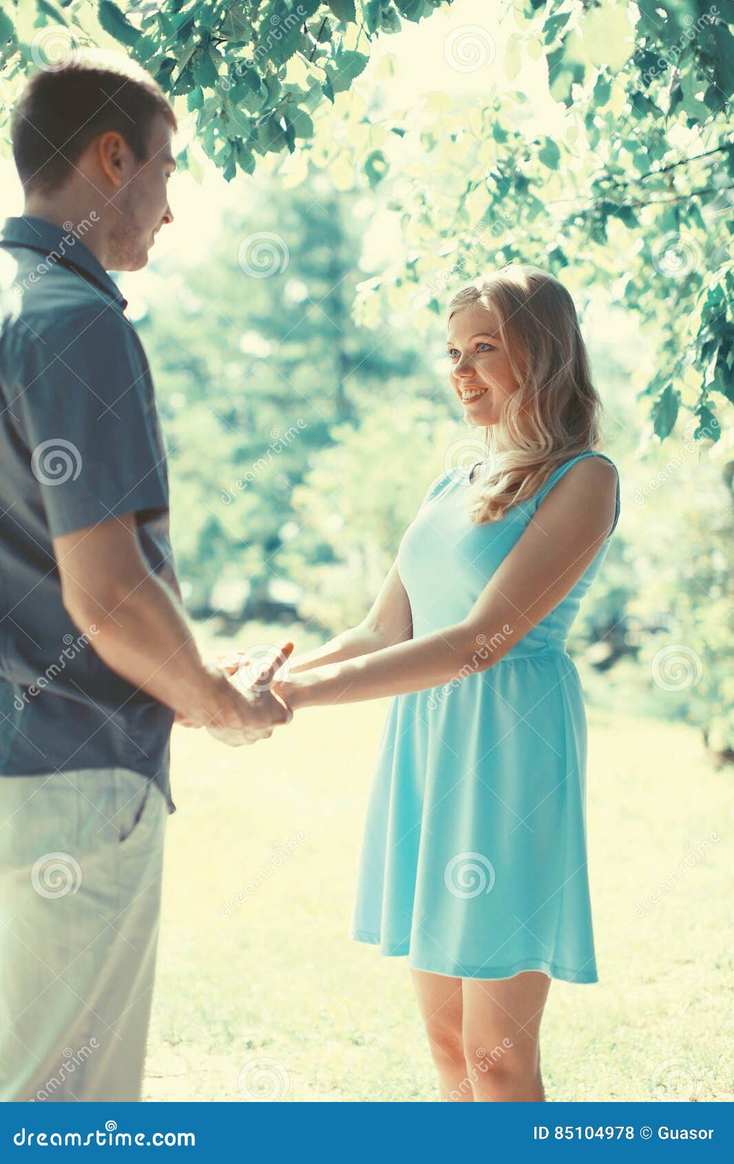 Happy Romantic Couple in Love at Warm Sunny Spring Stock Photo - Image ...
