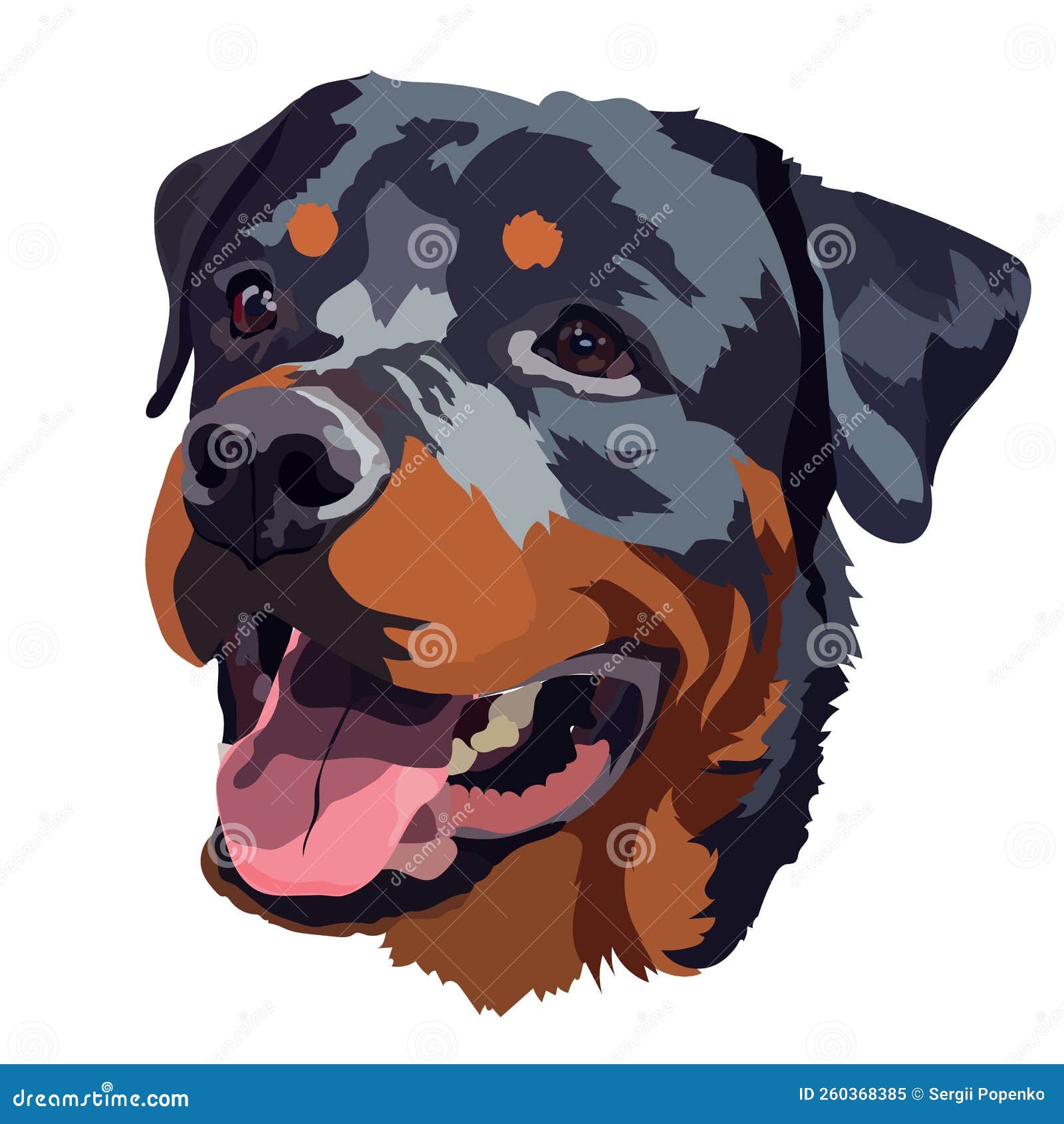 Happy Rottweiler Face Handdrawn Vector Stock Vector - Illustration of ...