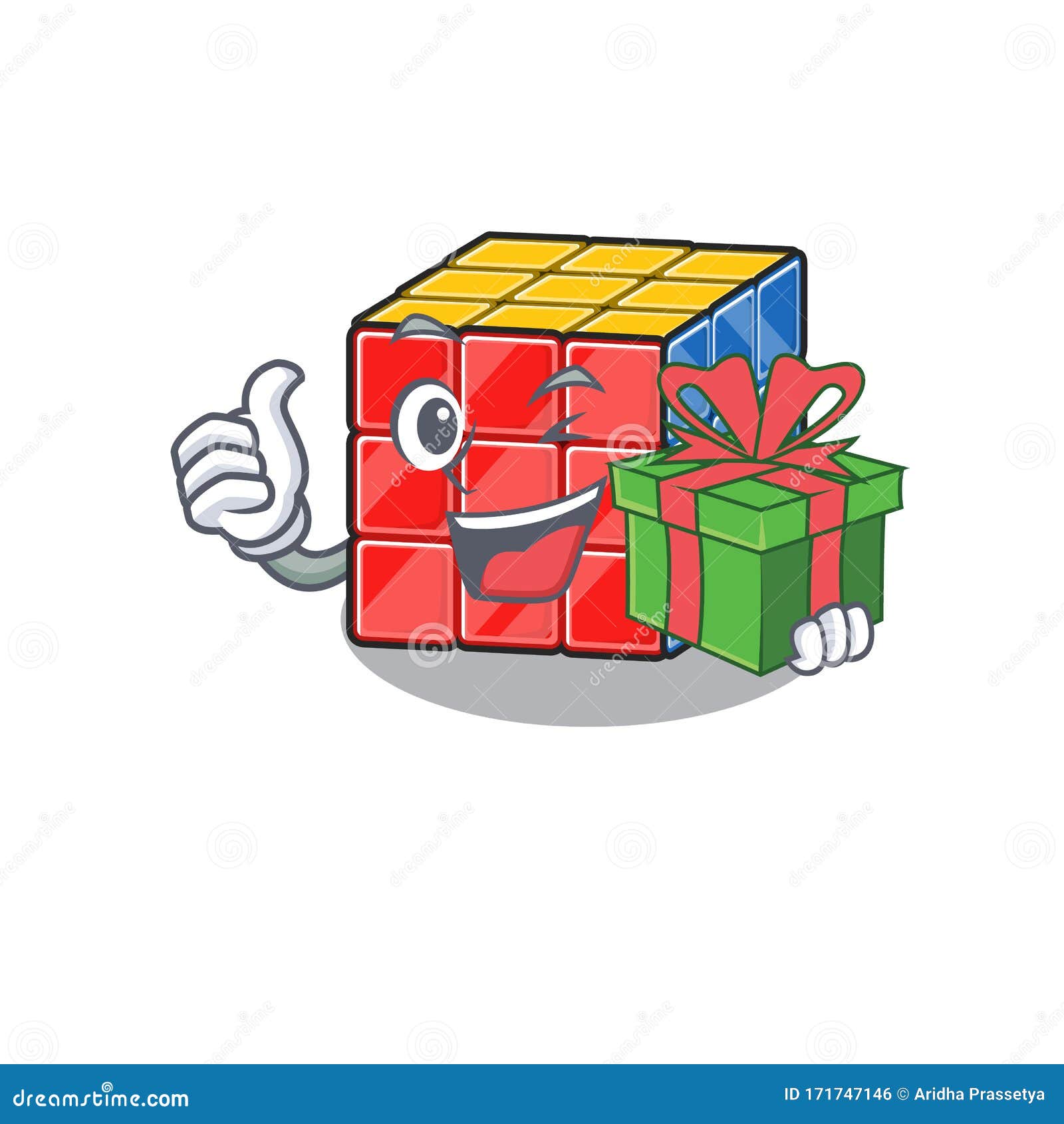 Happy Rubic Cube Character Having a Gift Box Editorial Photo ...