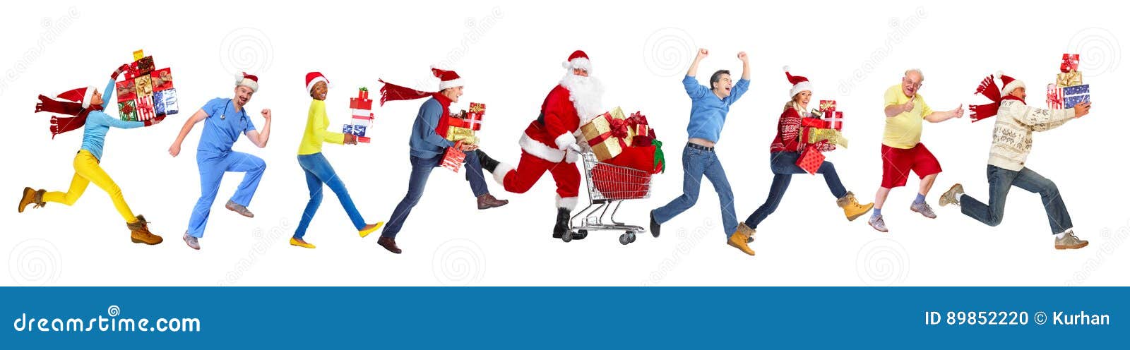Happy Running Christmas People. Stock Photo - Image of nurse, cheerful ...