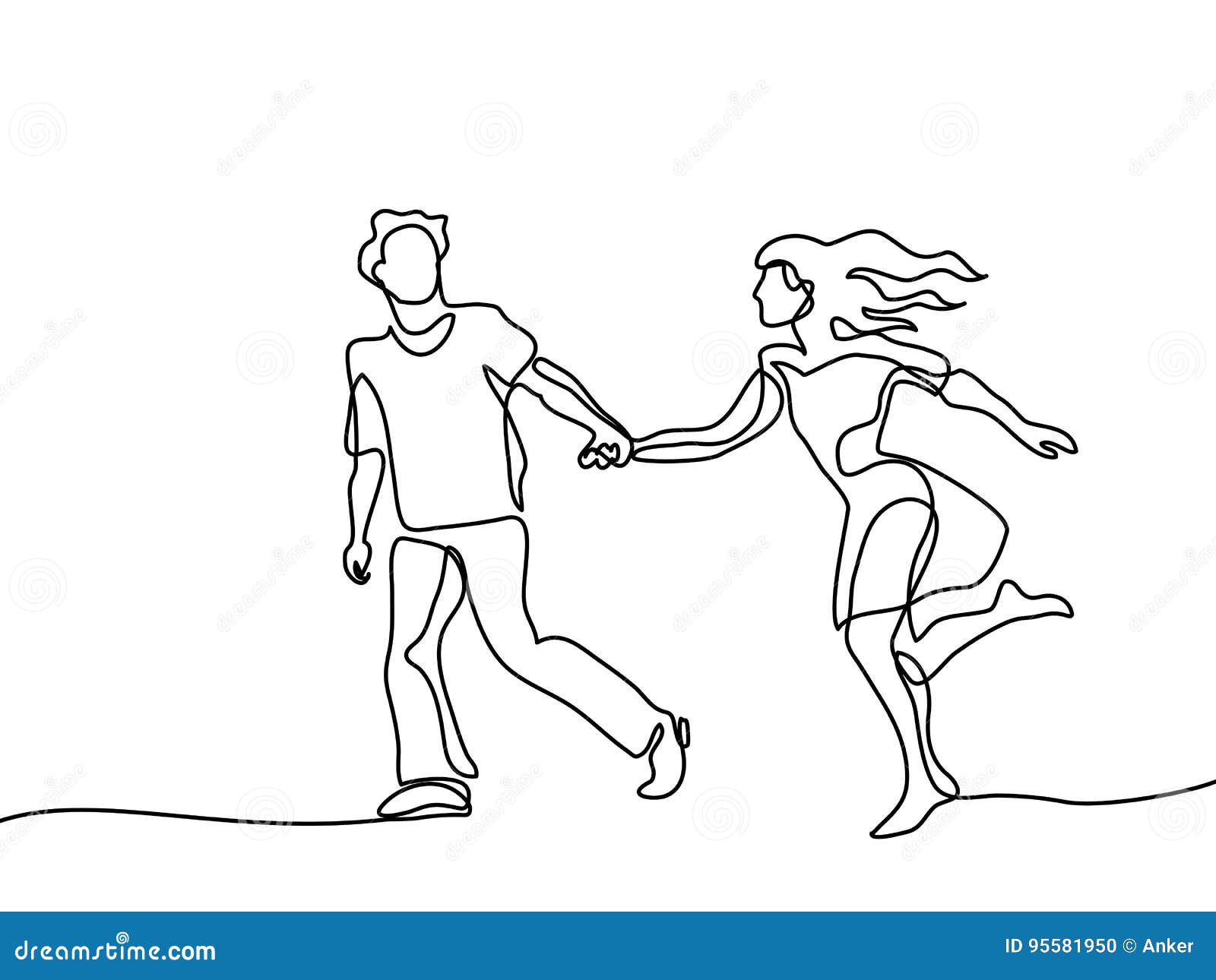 Happy running couple stock vector. Illustration of handsfriends - 95581950
