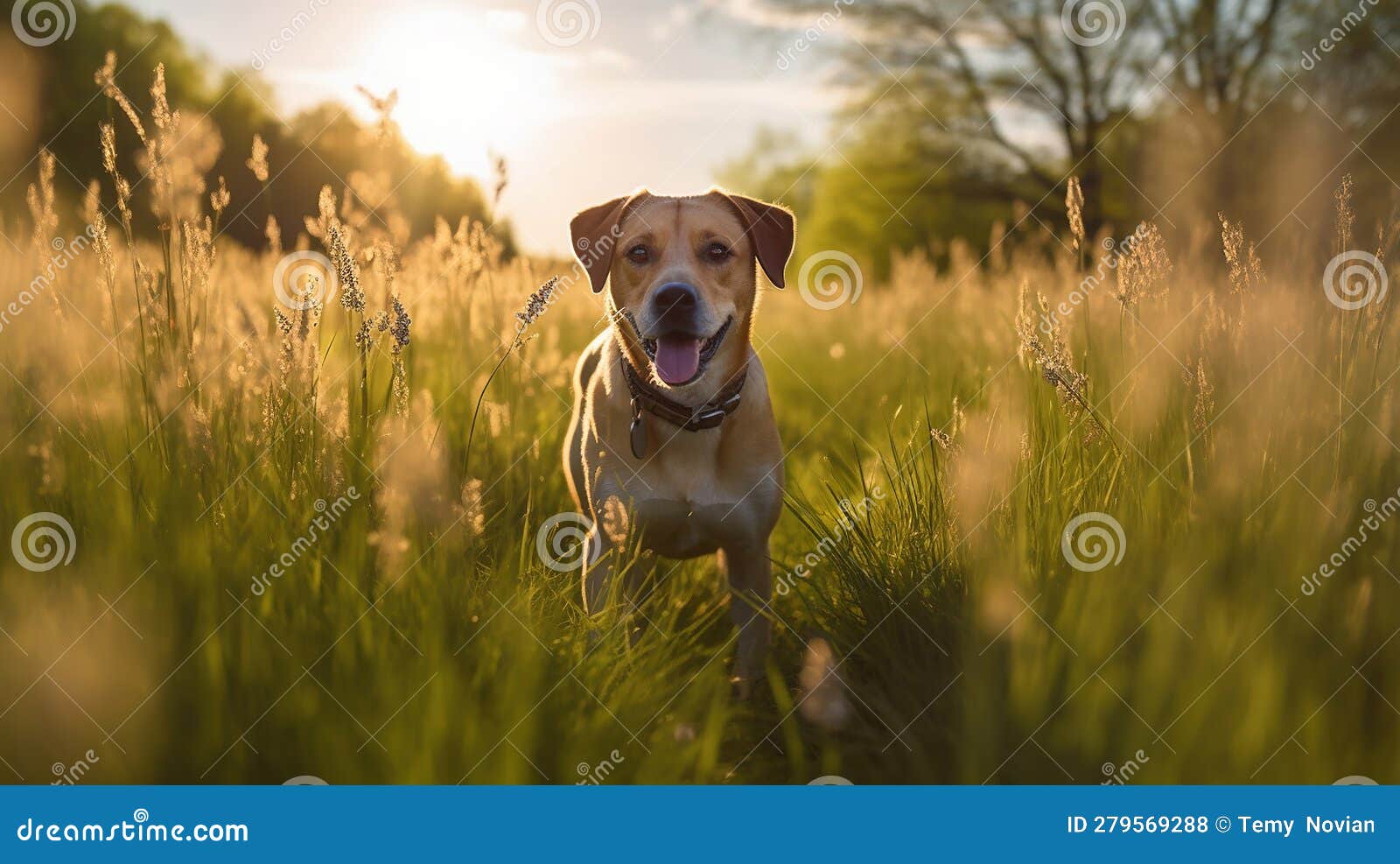 Happy Running Dog in the Grass Meadow. Generative Ai Stock Illustration ...