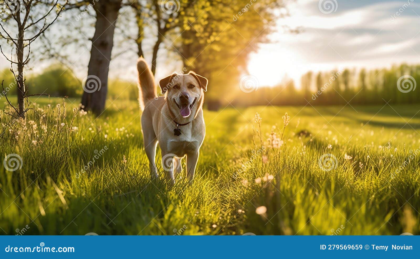 Happy Running Dog in the Grass Meadow. Generative Ai Stock Illustration ...
