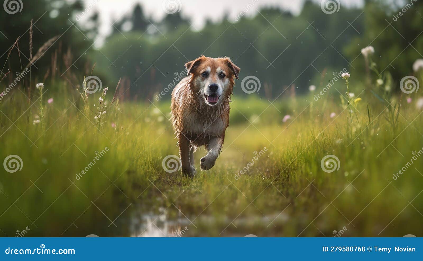 Happy Running Dog in the Grass Meadow. Generative Ai Stock Illustration ...