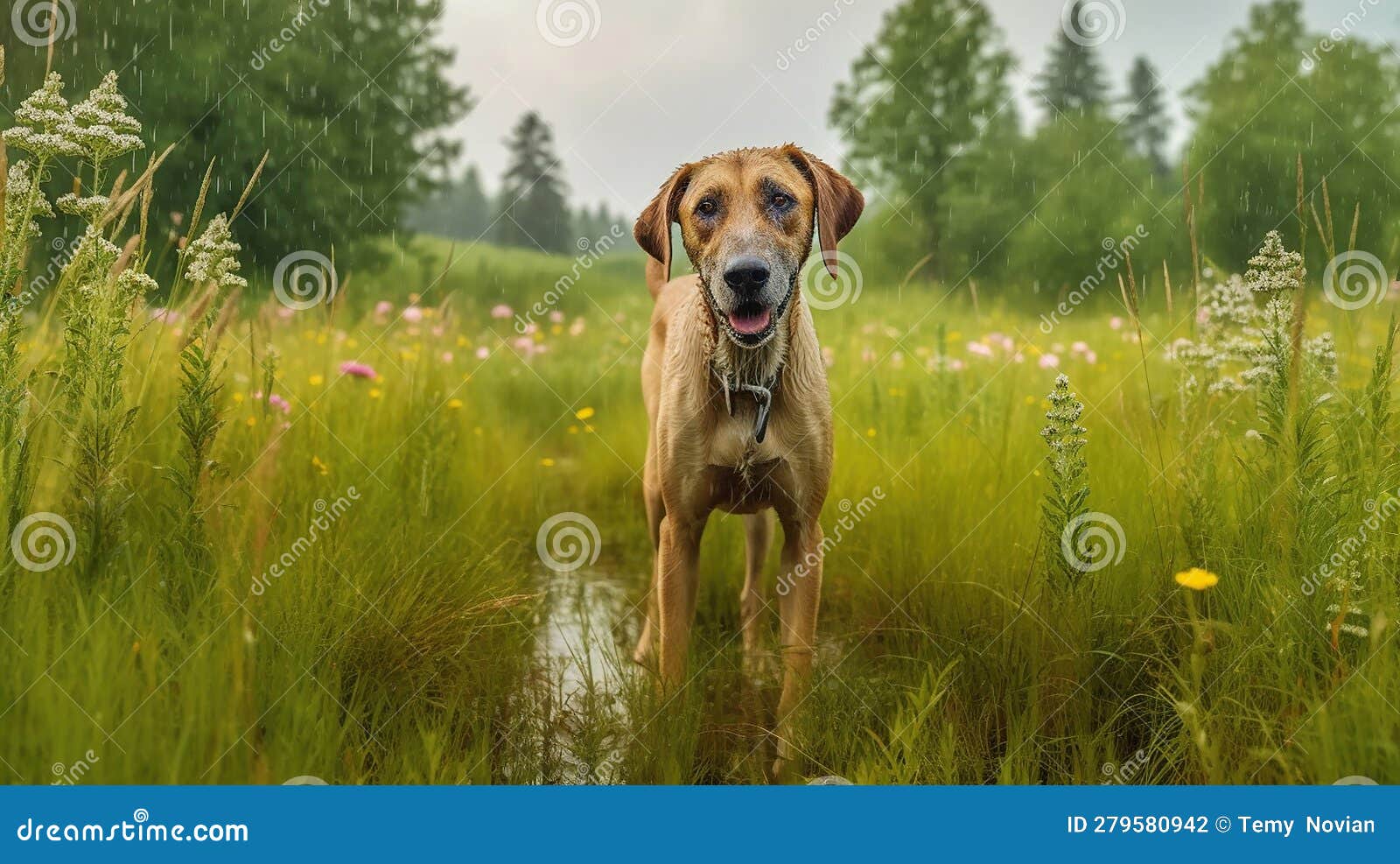 Happy Running Dog in the Grass Meadow. Generative Ai Stock Photo ...