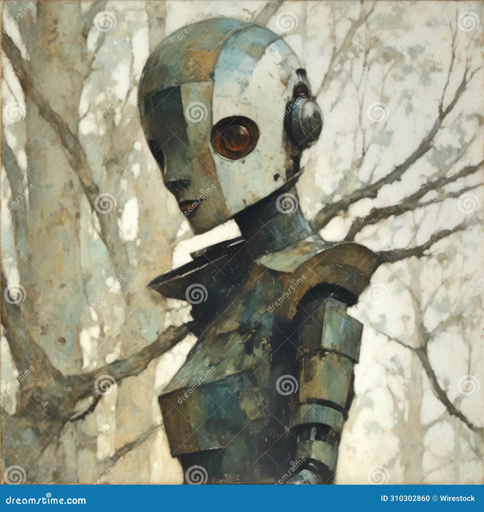 Happy Rusty Robot in the Forest, AI-generated. Stock Photo - Image of ...
