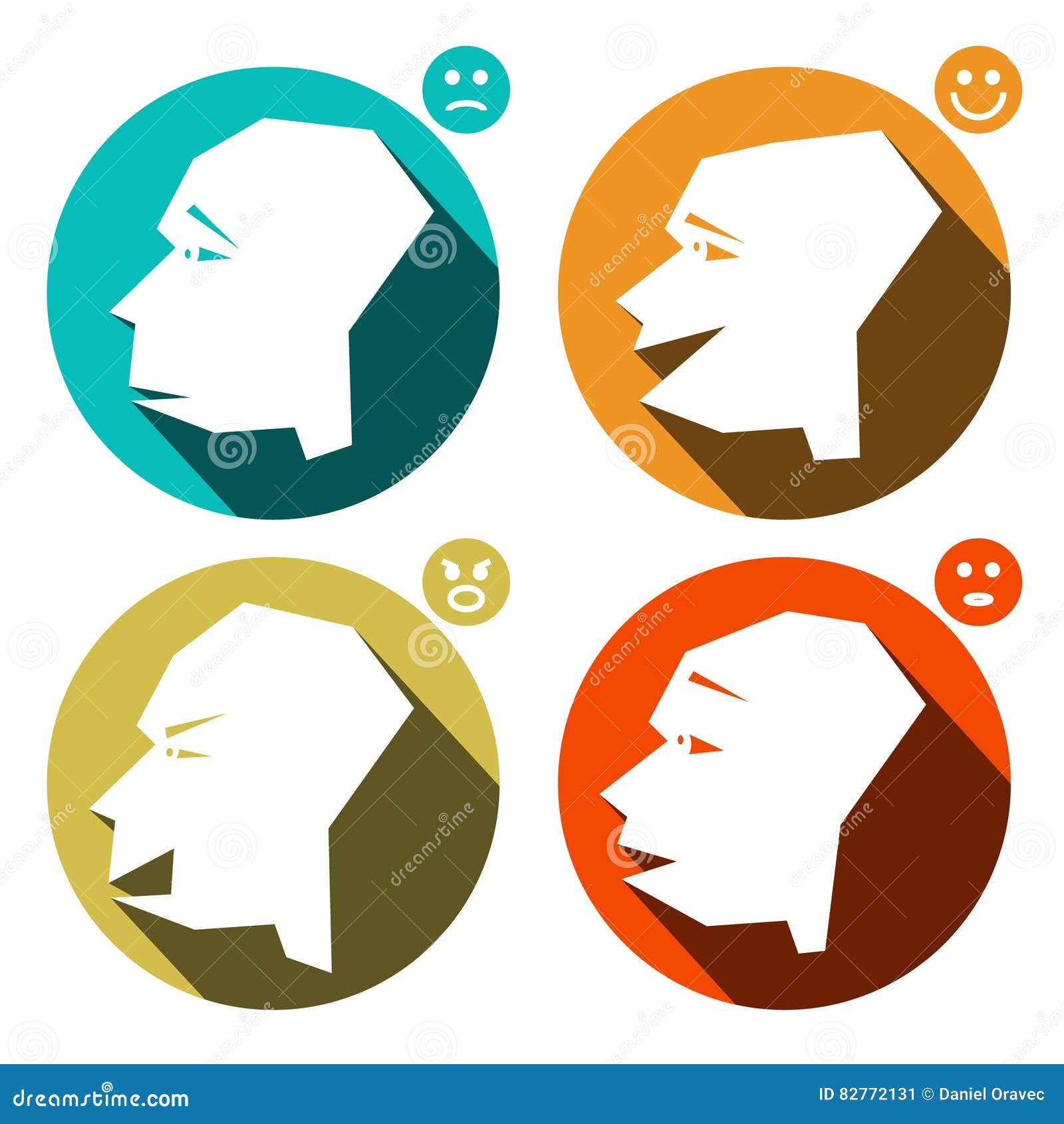 Happy, Sad, Angry and Confused Faces Icons Stock Vector - Illustration ...