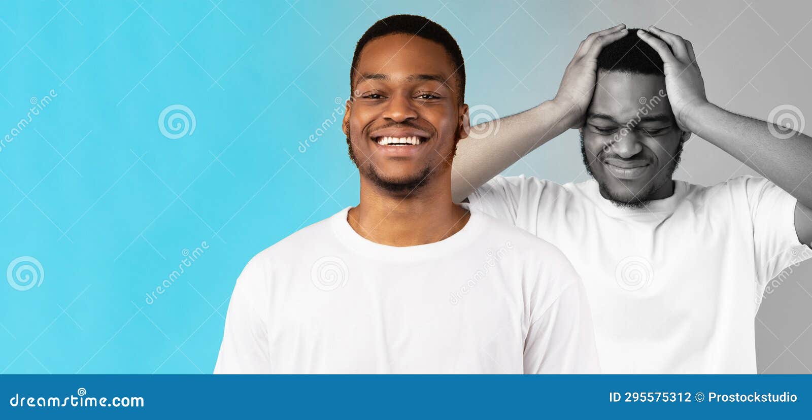 Happy, Sad, Angry Millennial Black Guy Suffer from Depression, Headache ...