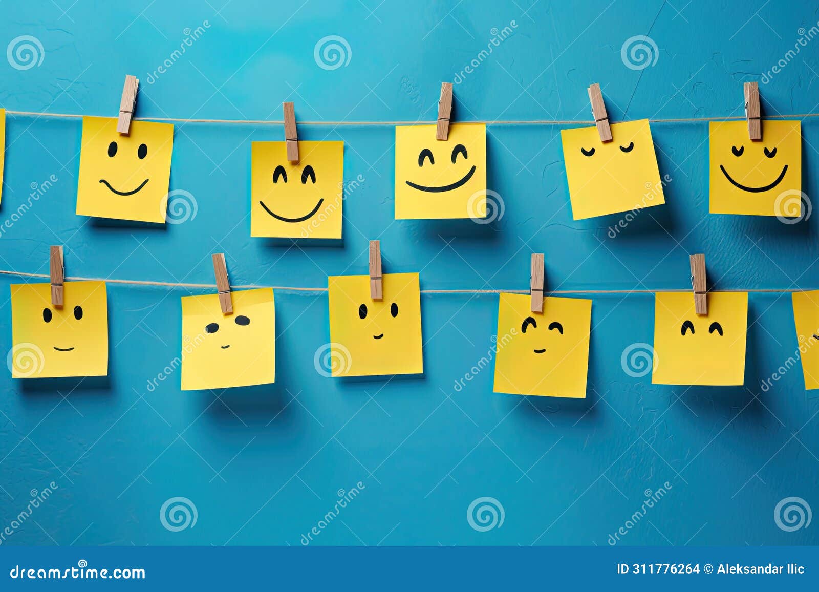 Happy and Sad Emoticon Faces on Paper Memo Notes Hanging. Ai Generative ...