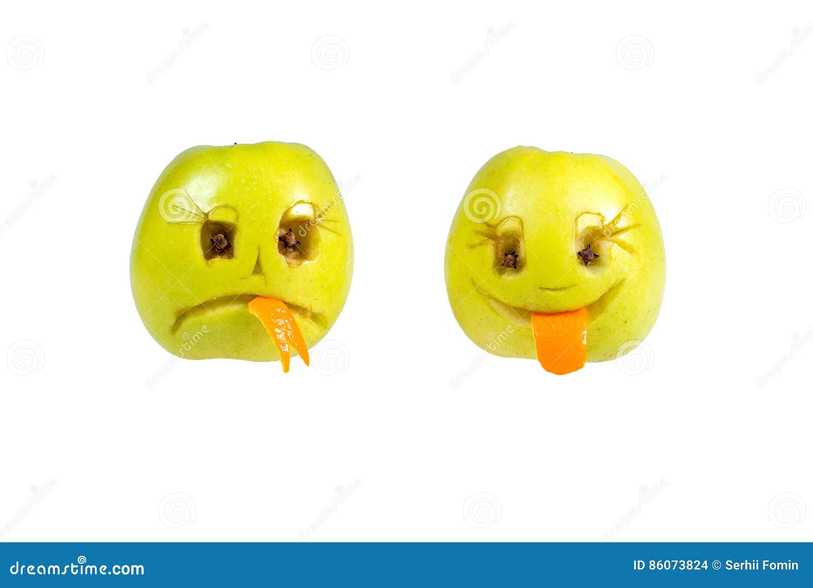 Happy and Sad Emoticons from Apples. Feelings, Attitudes Stock Photo ...