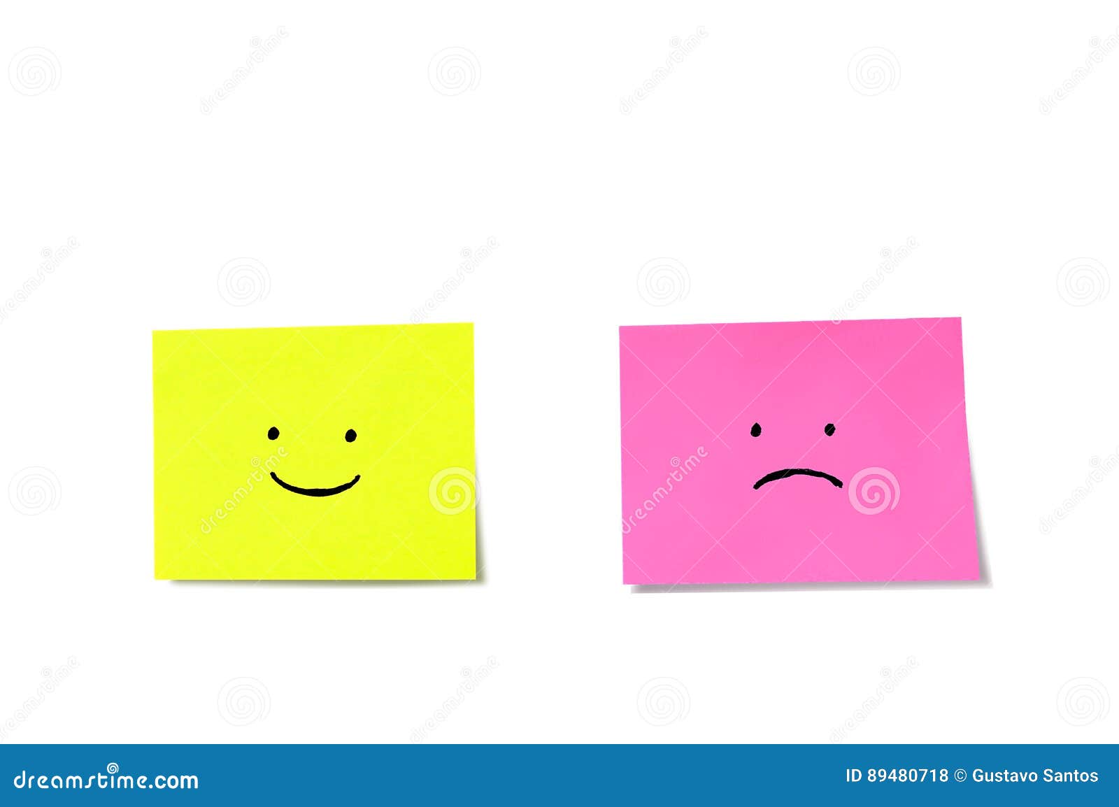 Happy and Sad Face on Sticky Notes Isolated on a White Background Stock ...