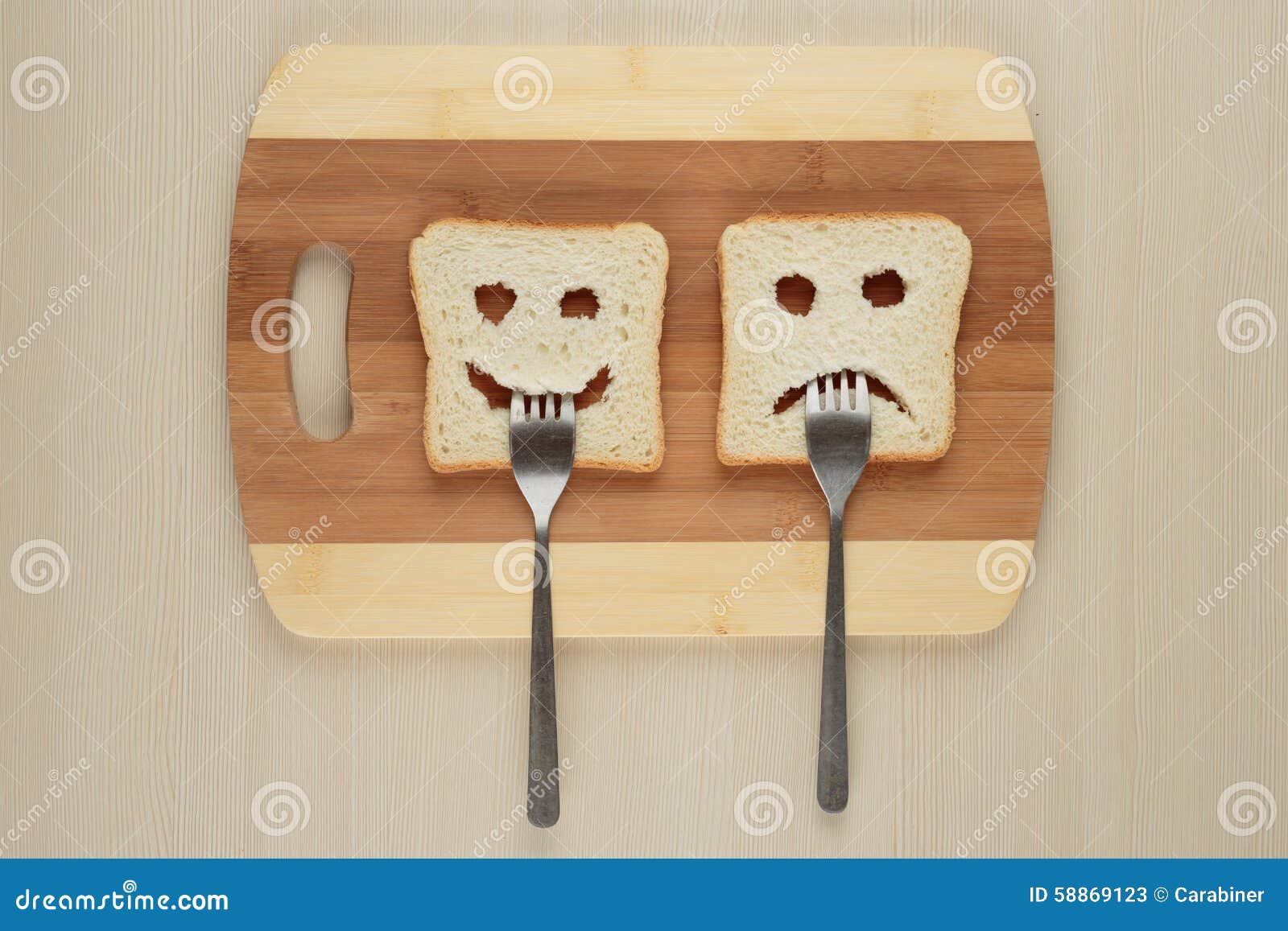 Happy and Sad with a Fork in Her Mouth Stock Image - Image of board ...