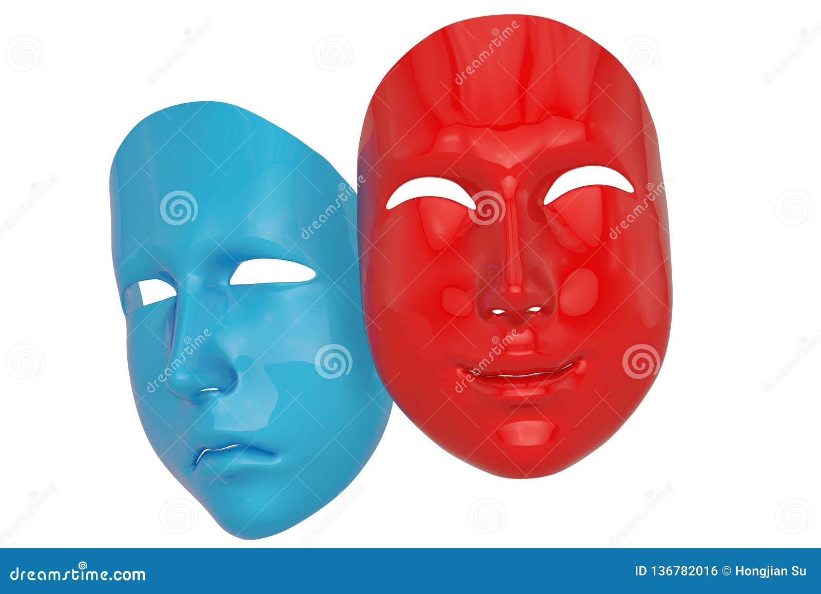 Happy and Sad Mask Isolated on White Background 3D Illustration Stock ...