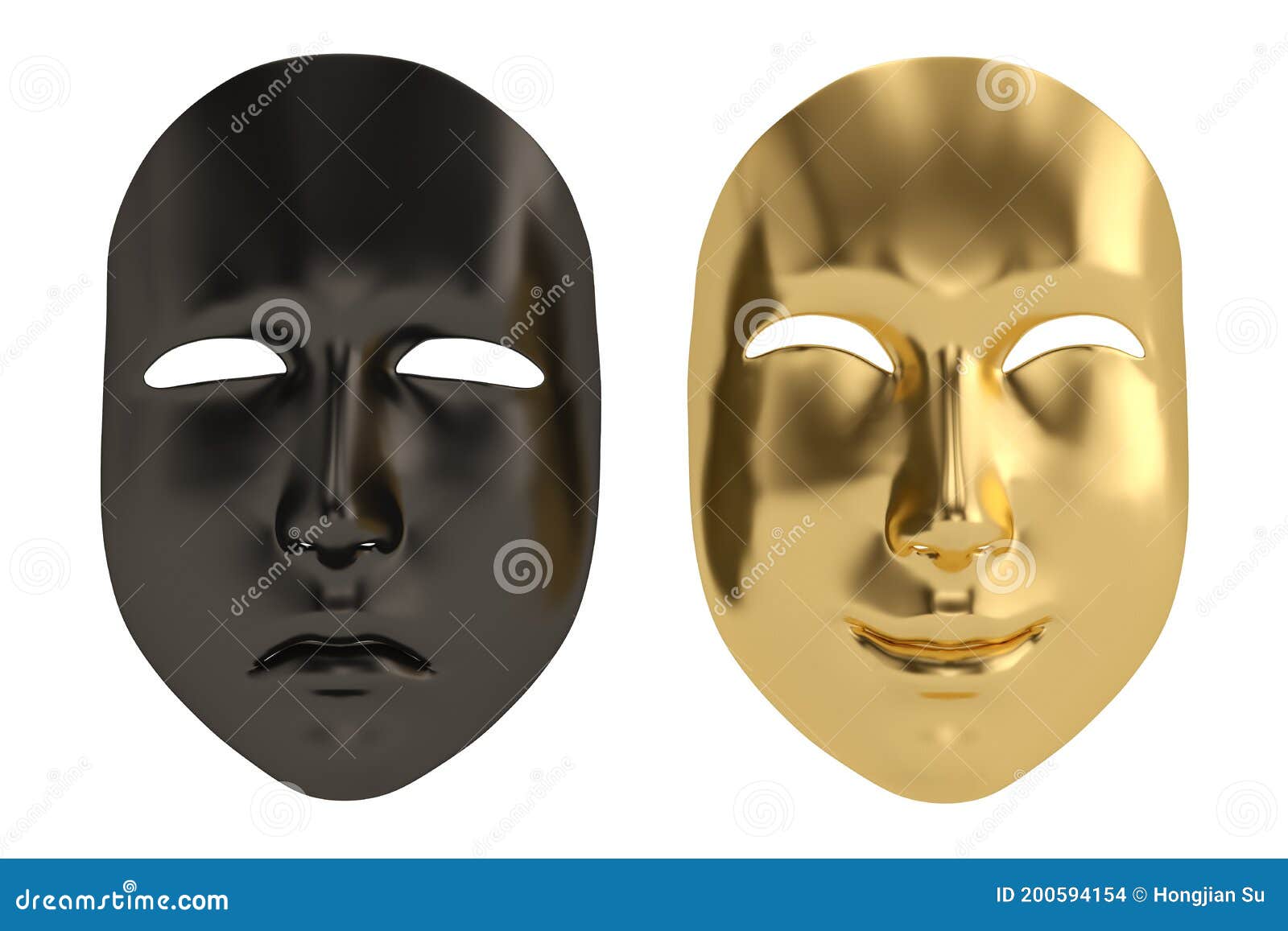 Happy and Sad Mask Isolated on White Background, 3D Render. 3D ...