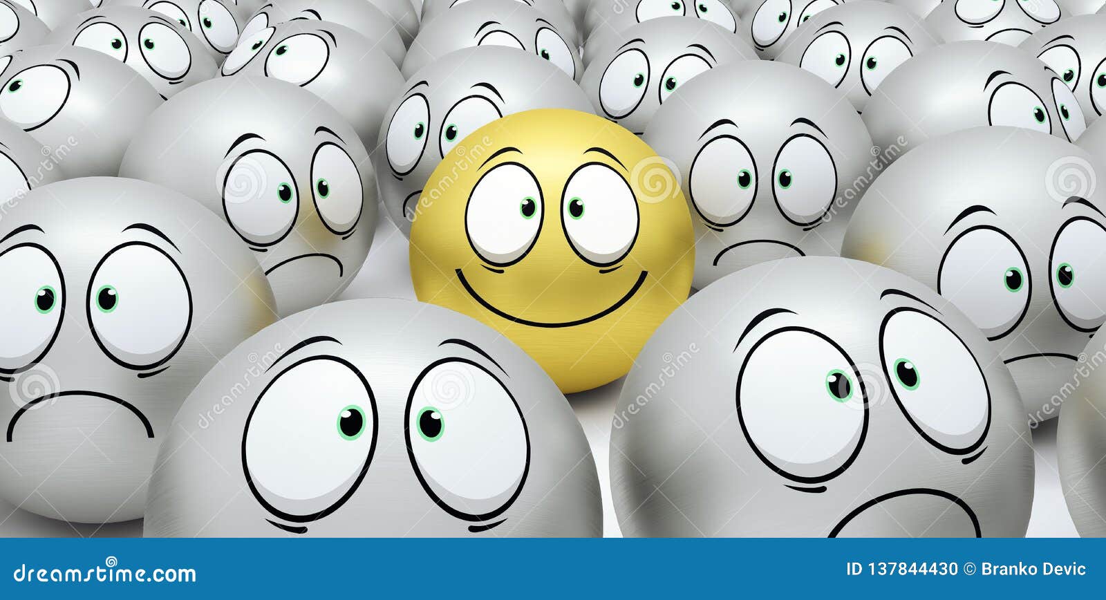 Happy And Sad Smiley Faces In Crowd 3d Render Stock Illustration ...