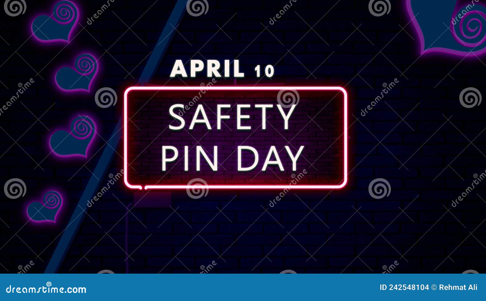10 April, Safety Pin Day, Neon Text Effect on Bricks Background Stock ...