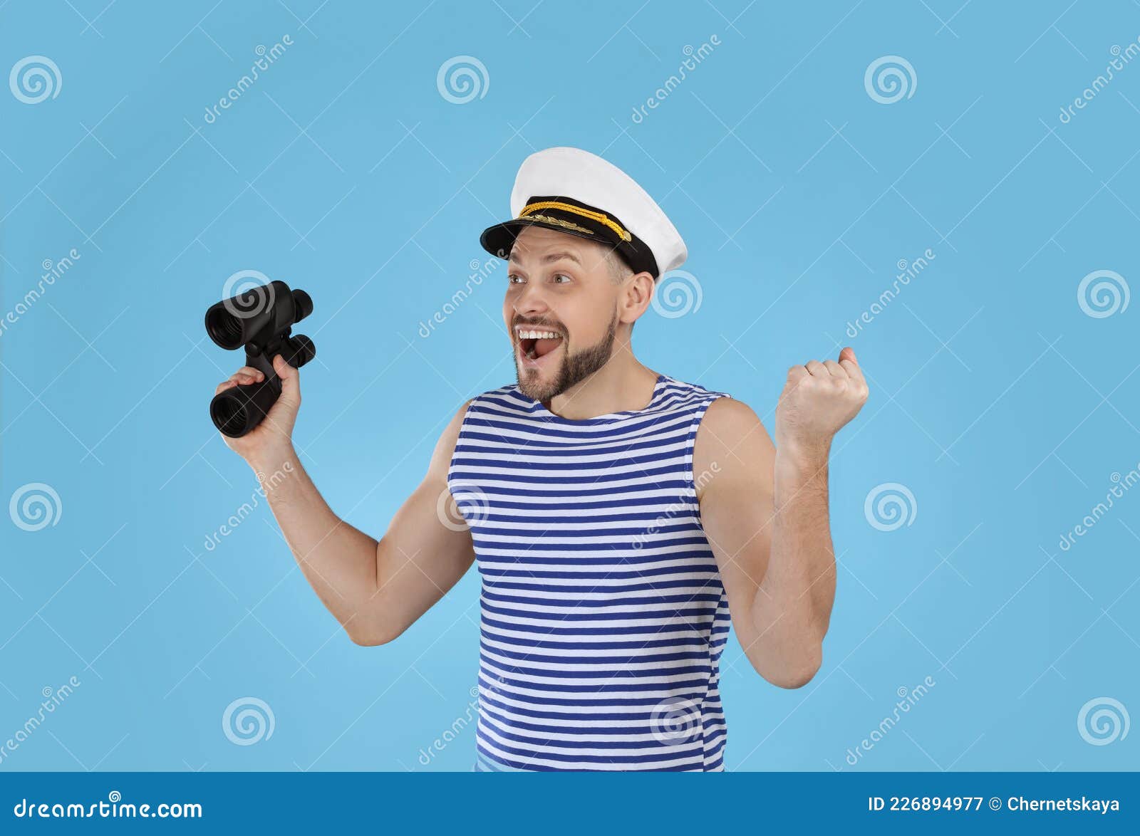 Happy Sailor Wearing Cap On Yellow Background Royalty-Free Stock ...