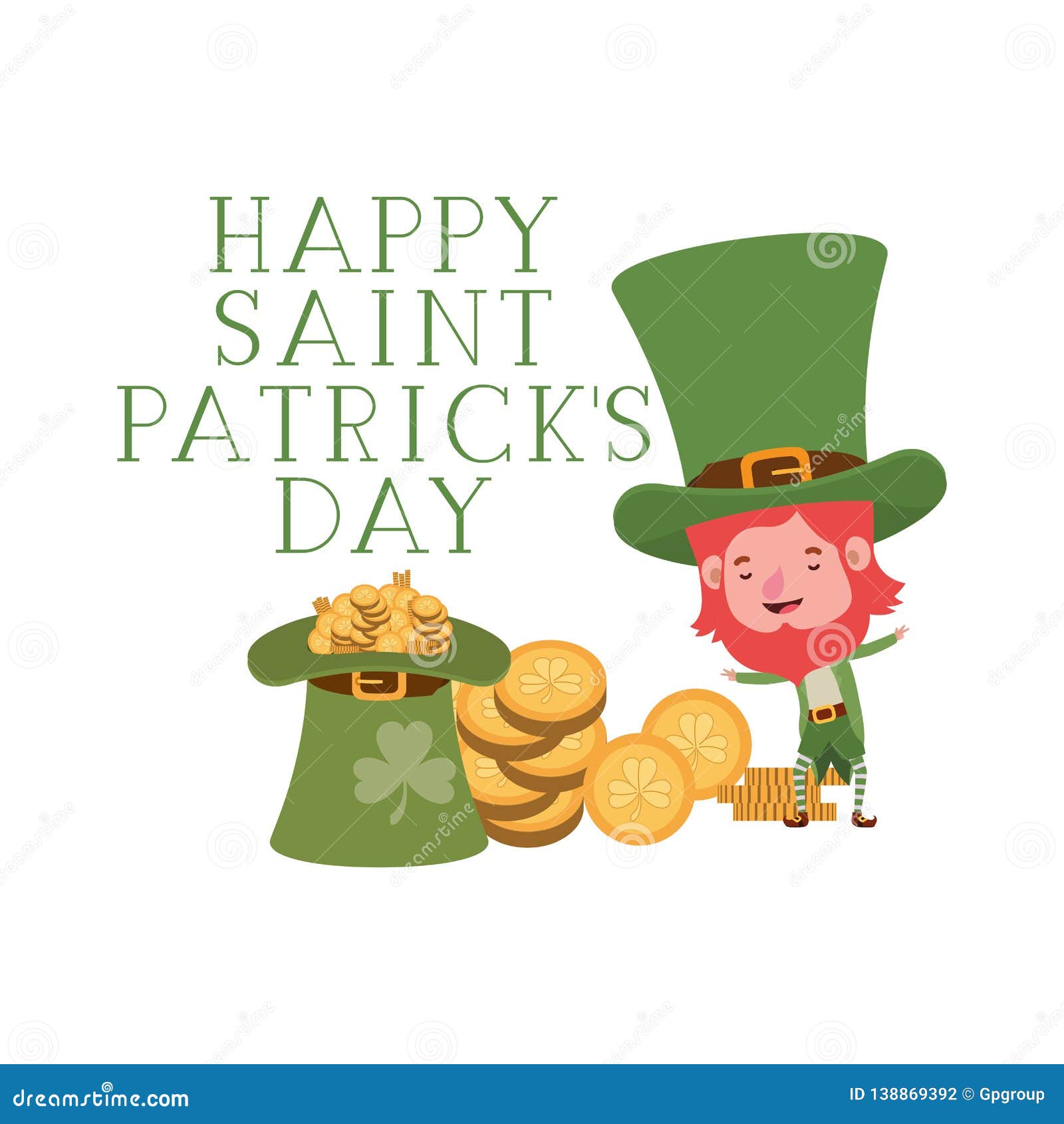 Happy Saint Patricks Day Label With Leprechaun Character Stock Vector