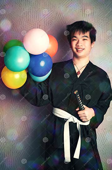 Happy Samurai with Balloons Stock Photo - Image of celebration ...