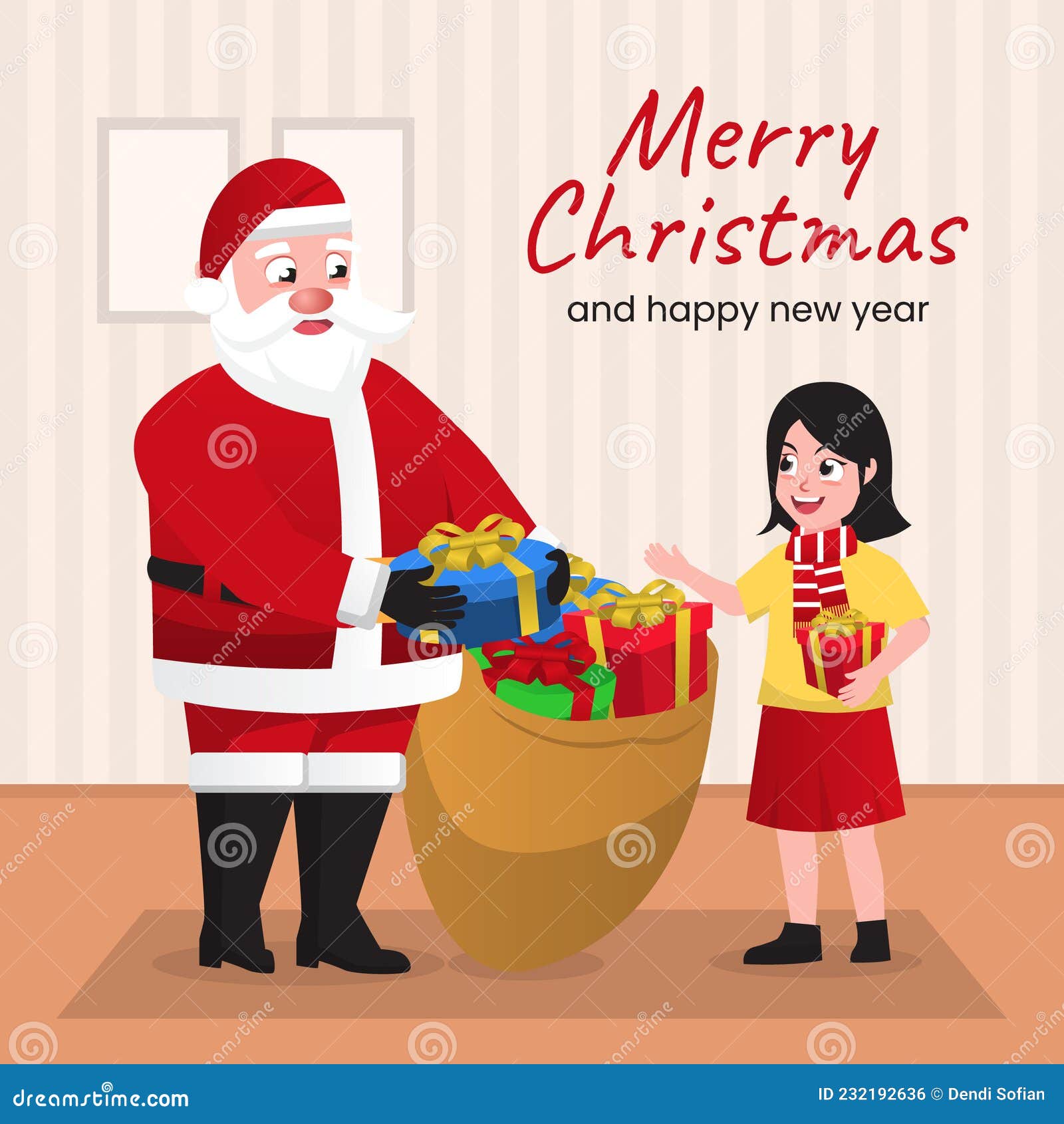 Happy Santa Give Present To Kids Vector Stock Vector - Illustration of ...