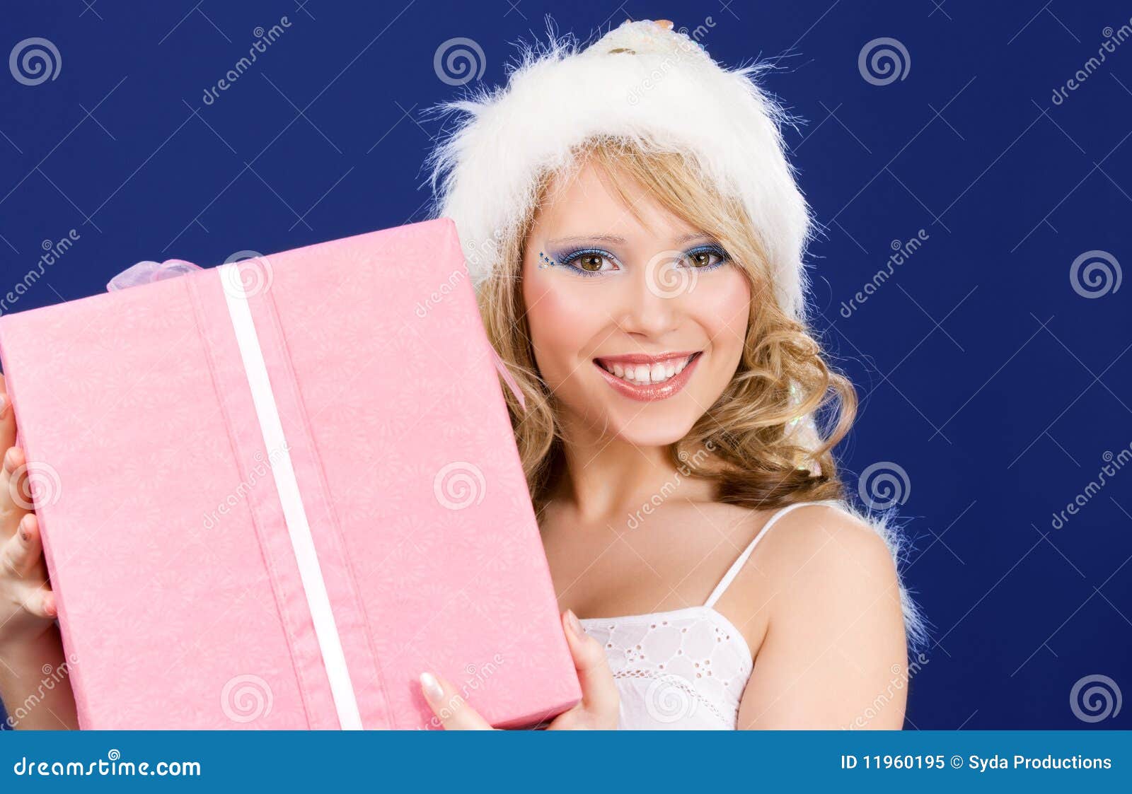 Happy Santa Helper with Gift Box Stock Image - Image of adorable, gift ...