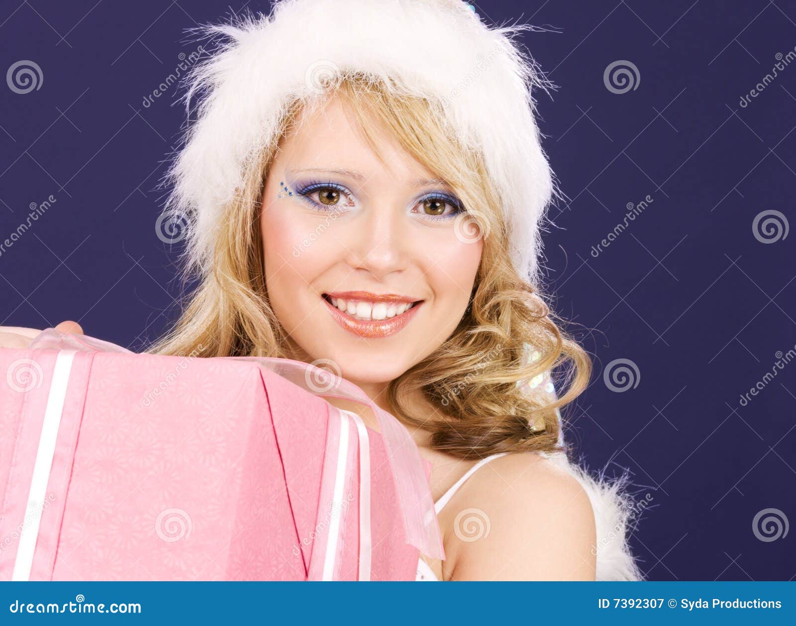 Happy Santa Helper with Gift Box Stock Image - Image of cute, holiday ...