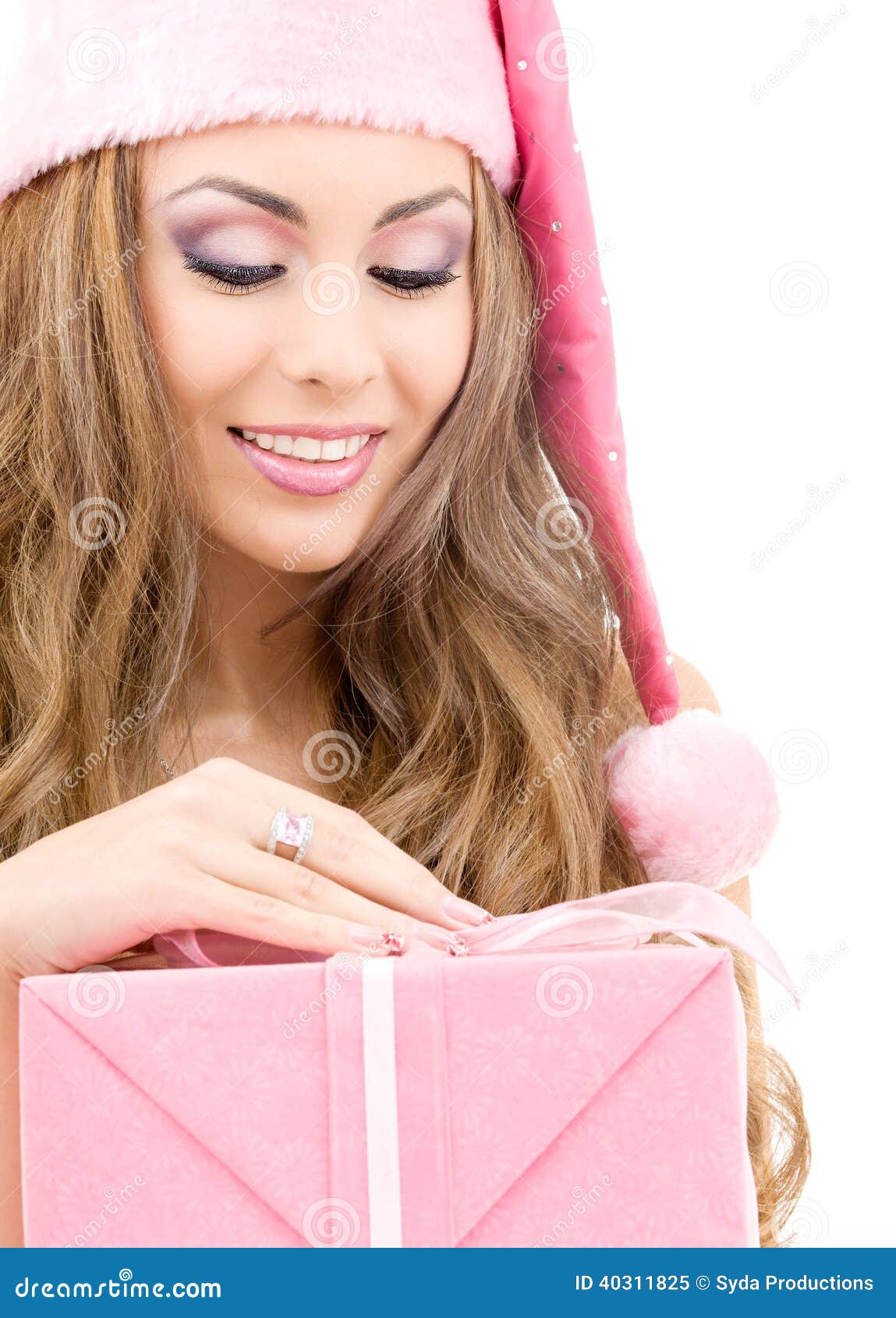 Happy Santa Helper with Gift Box Stock Image - Image of carefree ...