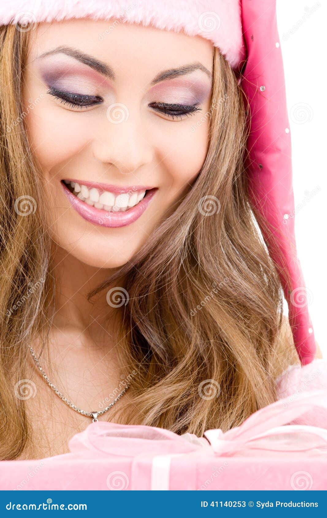 Happy Santa Helper with Gift Box Stock Image - Image of joyful ...