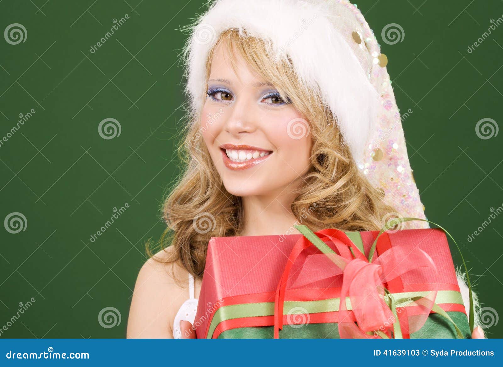 Happy Santa Helper with Gift Box Stock Image - Image of expression ...